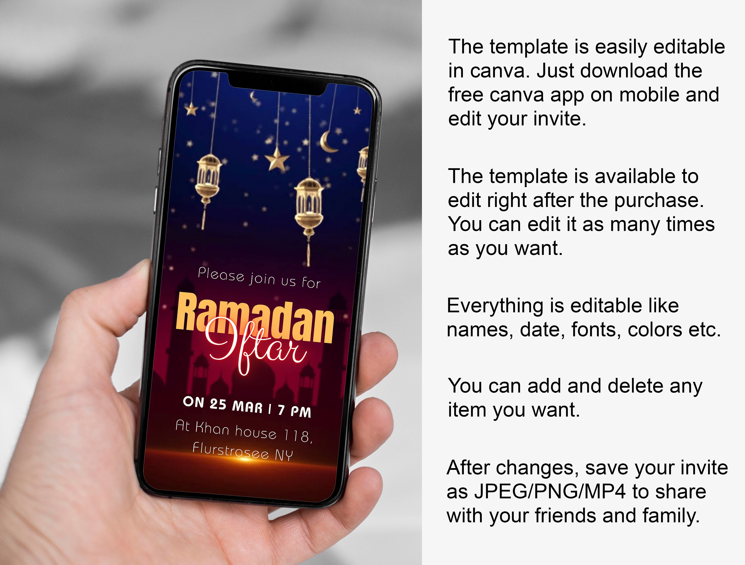 Editable Iftar Party Invite, Digital Ramadan Card, Ramadan Mubarak ...