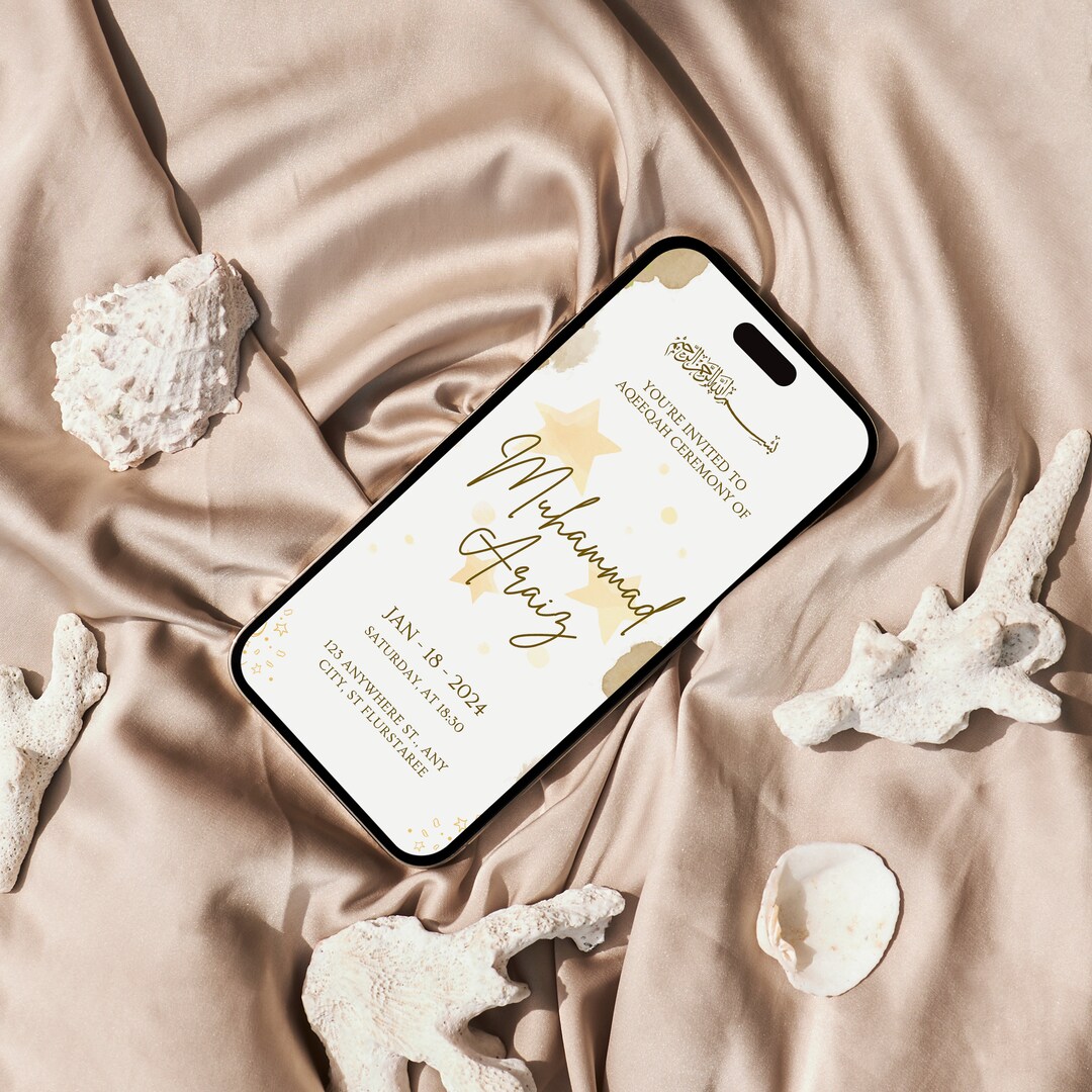 Aqeeqah Invitation and Muslim Baby Birth Announcement, Baby Invitation ...