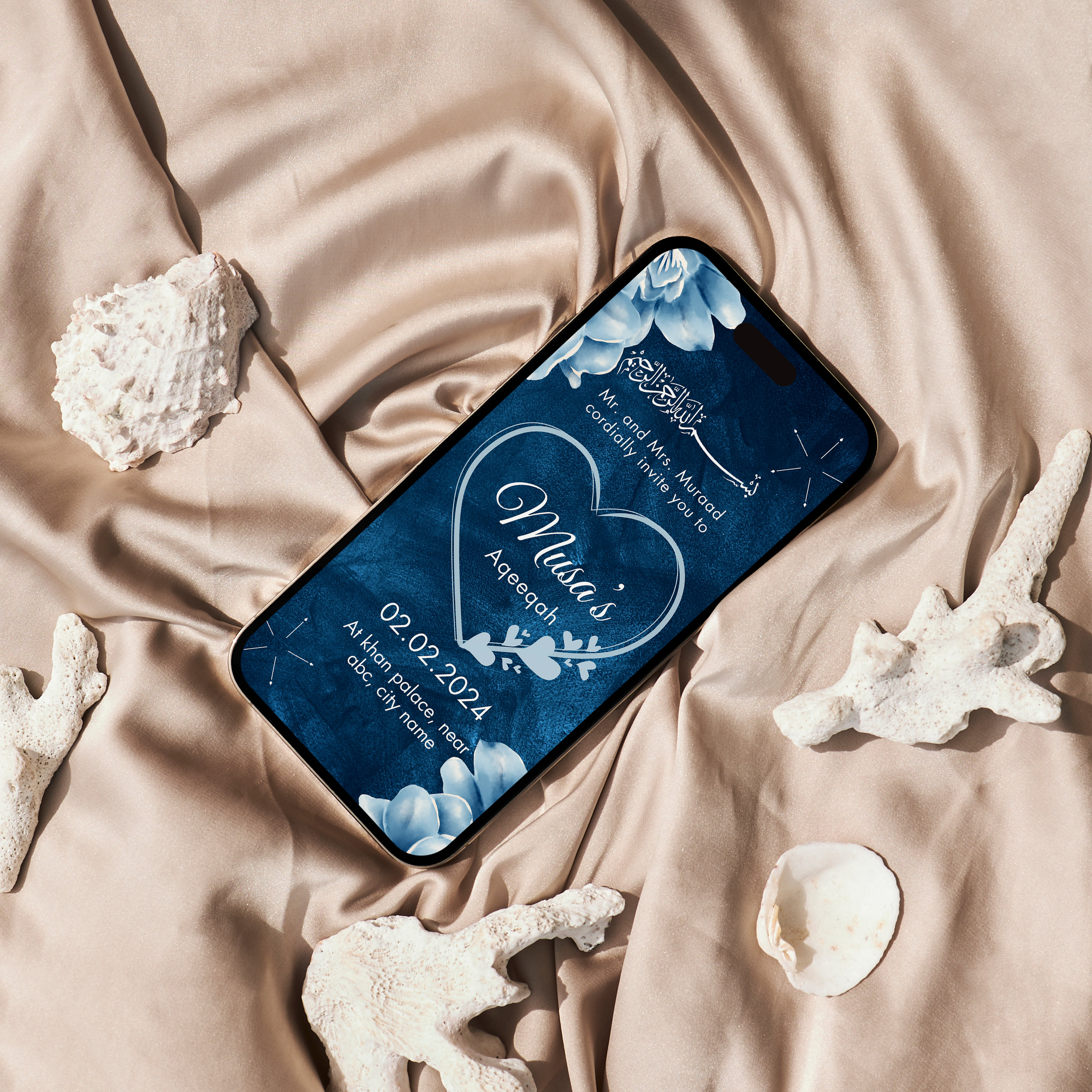 DIGITAL AQEEQAH Invitation, Blue Baby Boy Birth Announcement, Muslim ...