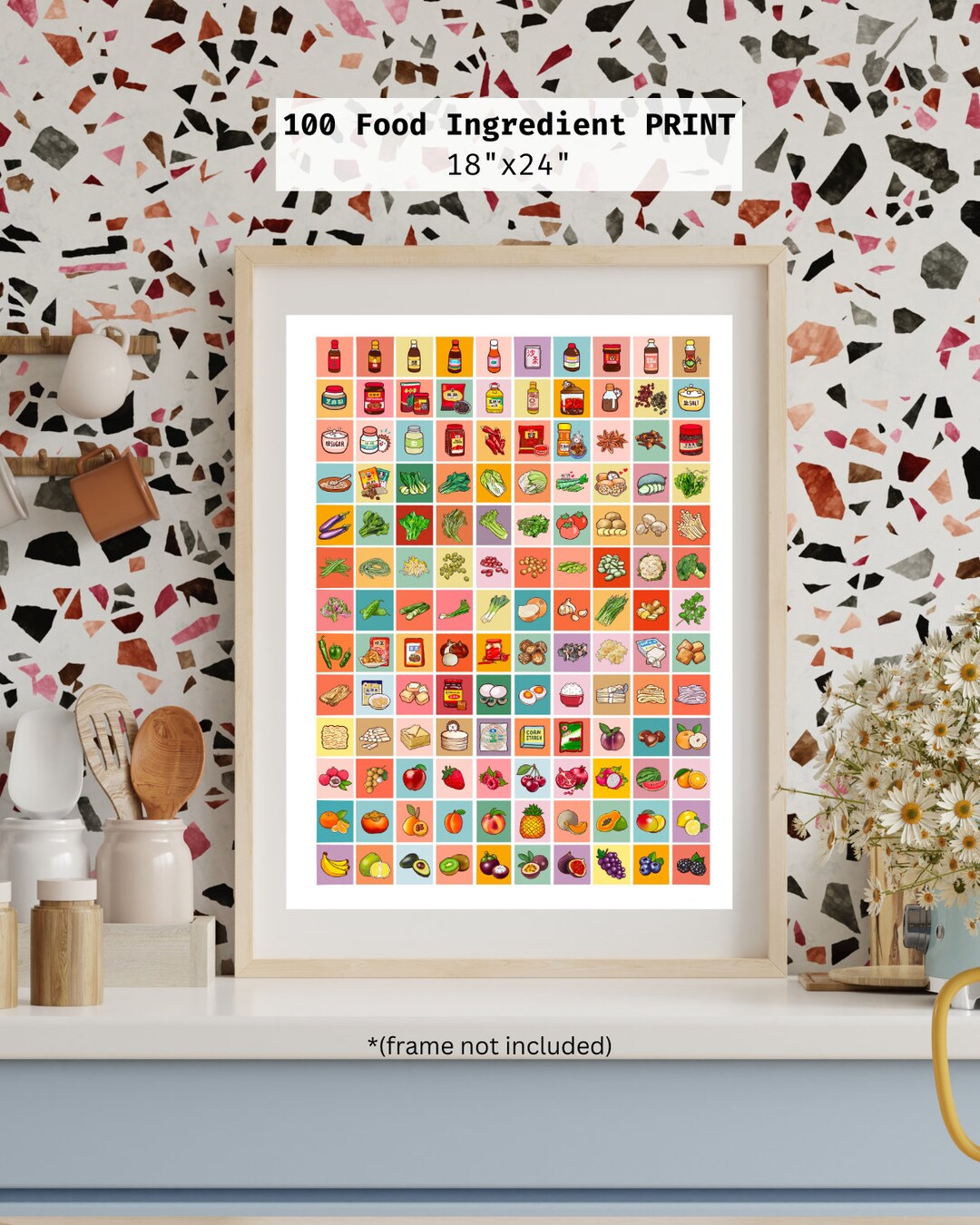 100 Asian Foods Poster 18x24 Kitchen Wall Art Print Asian Pantry Art ...