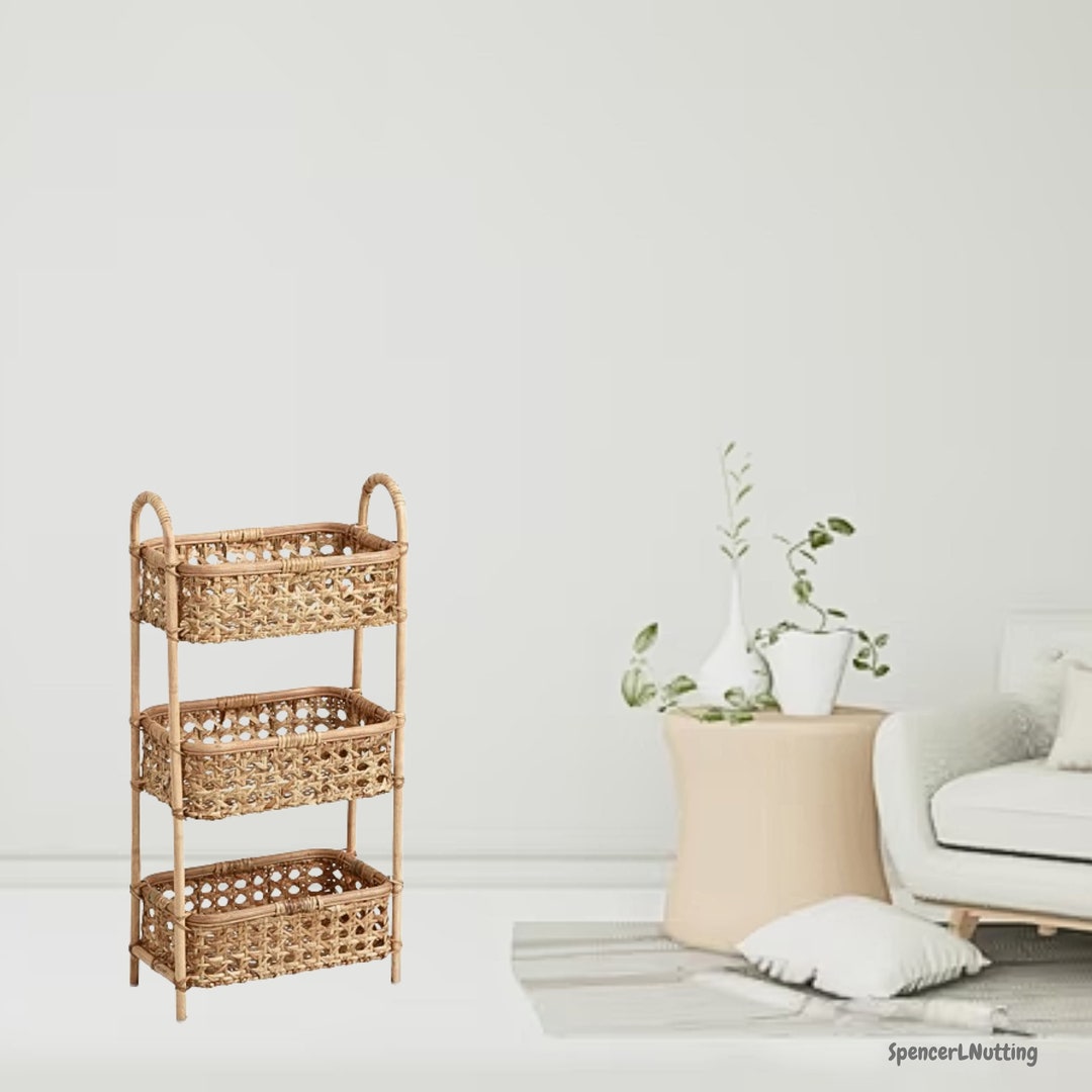3 Tier Natural Rattan Cane Storage Tower - Etsy