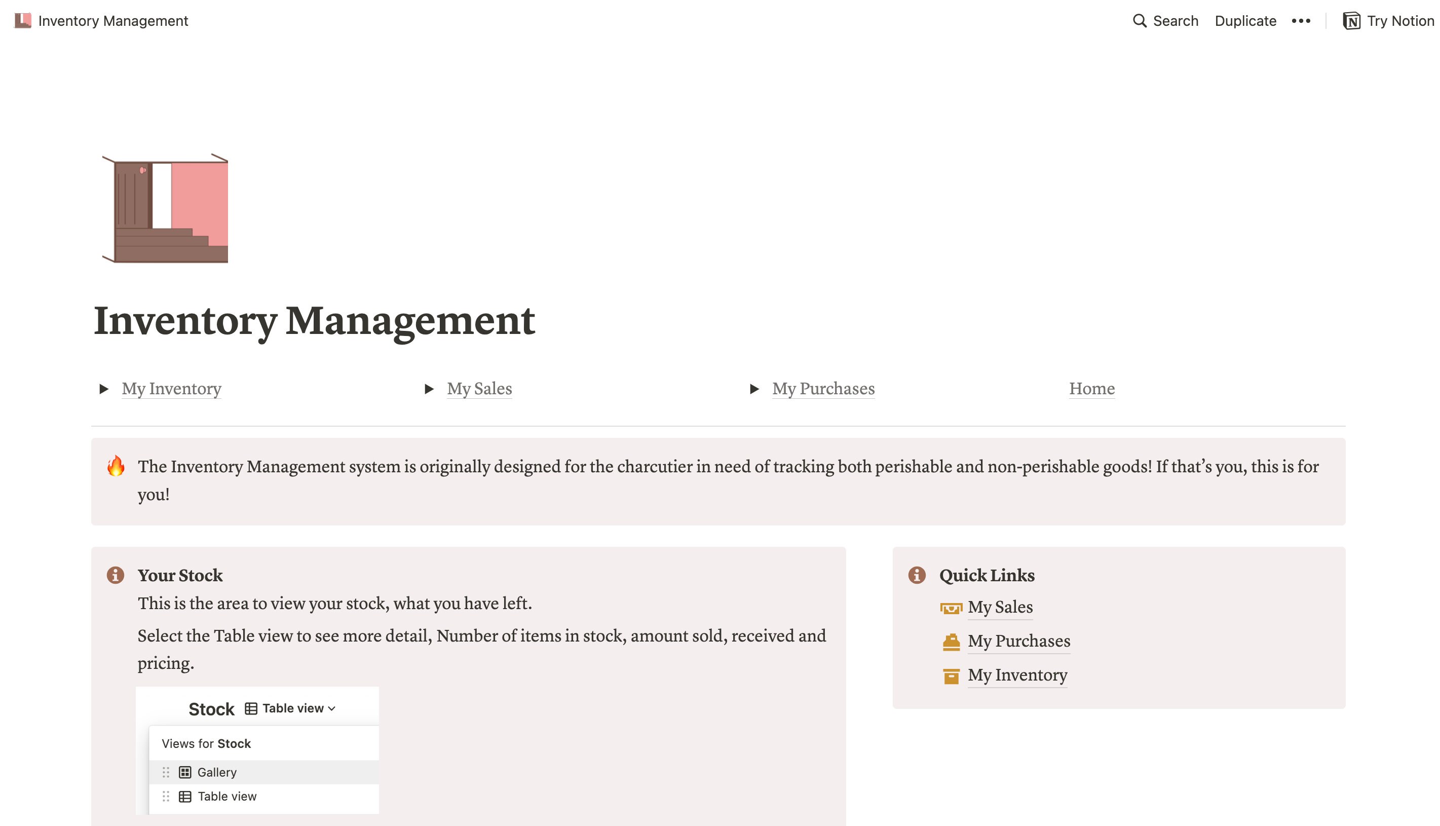 Notion Inventory Management System 2023 Charcuterie, Perishable, Non ...