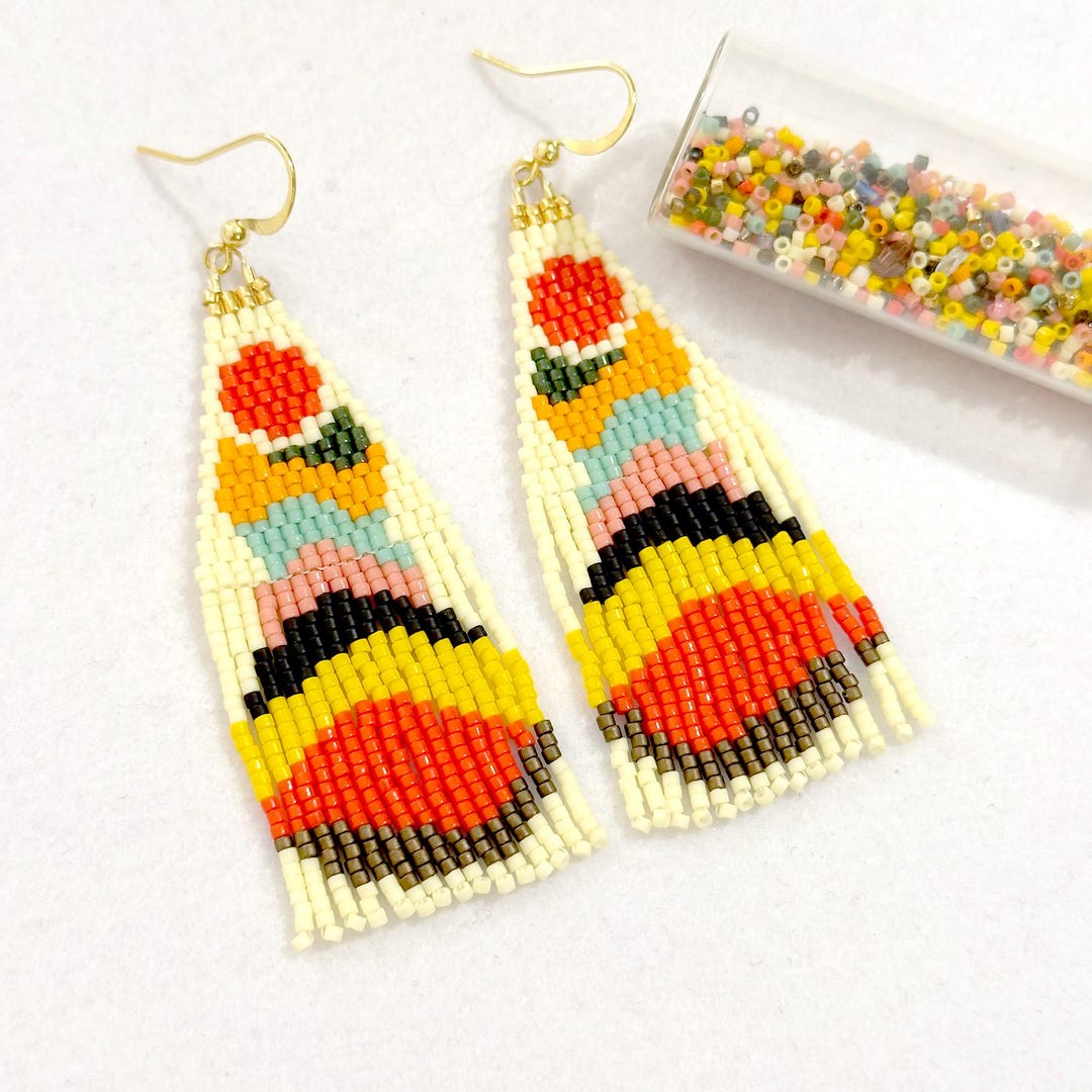 Fringe Seed Beaded Earrings, Miyuki Cats Earrings, Dangle Earrings, Art ...