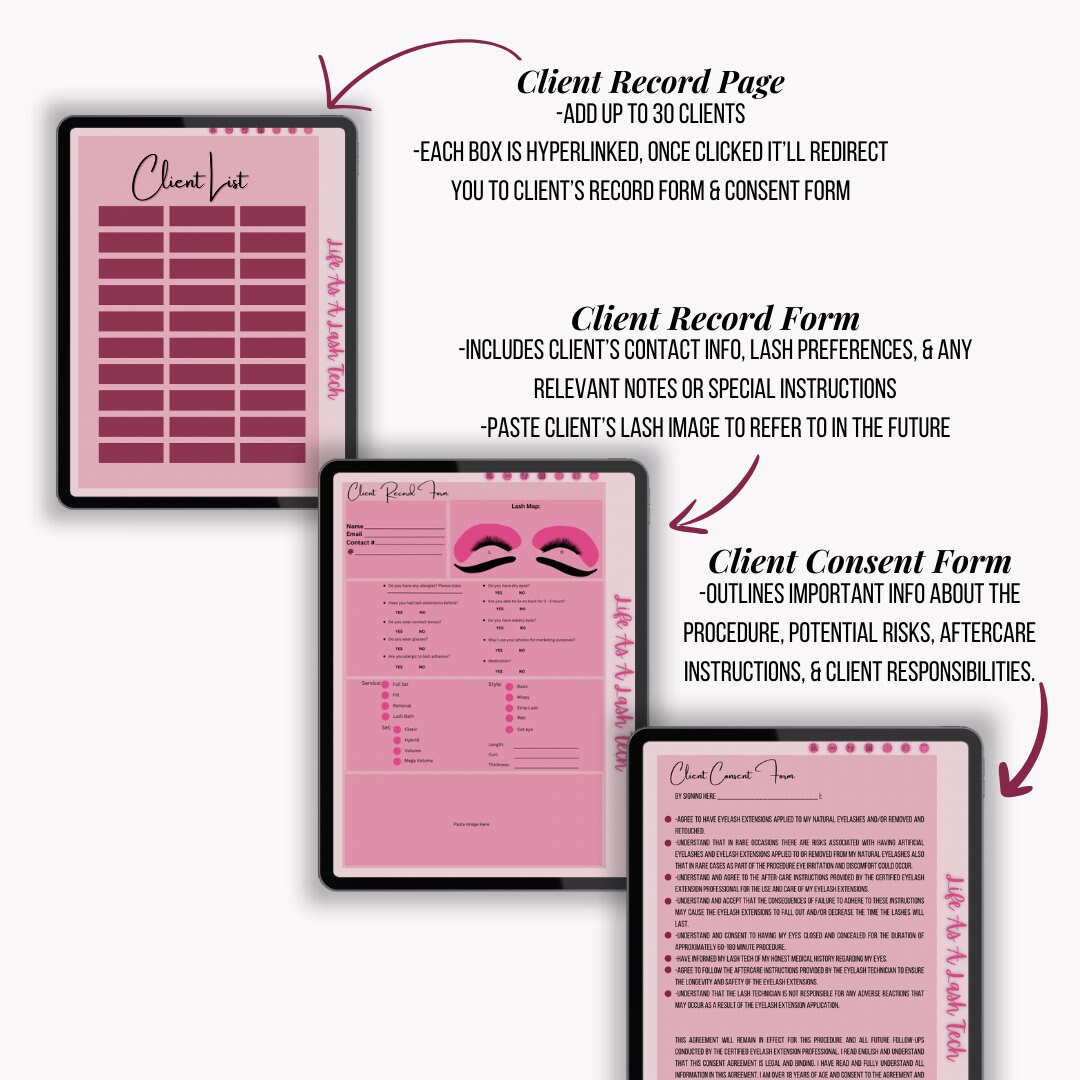 Lash Tech Client Record Book Appointment Calendar Business Planner ...