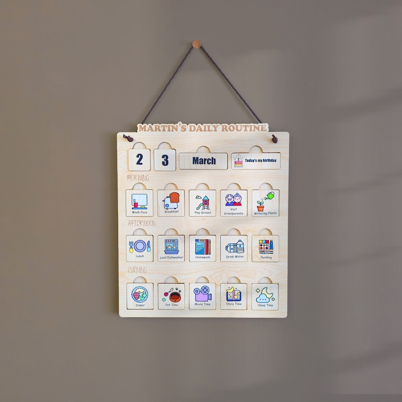 Personalized Wooden Daily Routine Chart, Visual Schedule ...