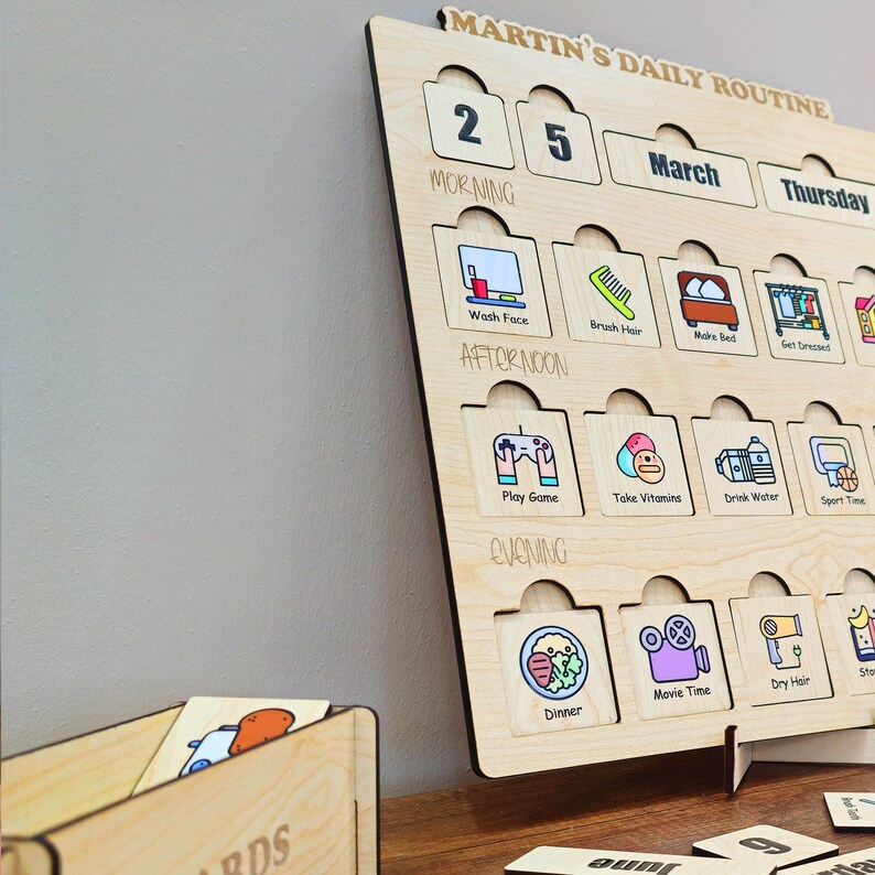 Personalized Wooden Daily Routine Chart, Visual Schedule ...