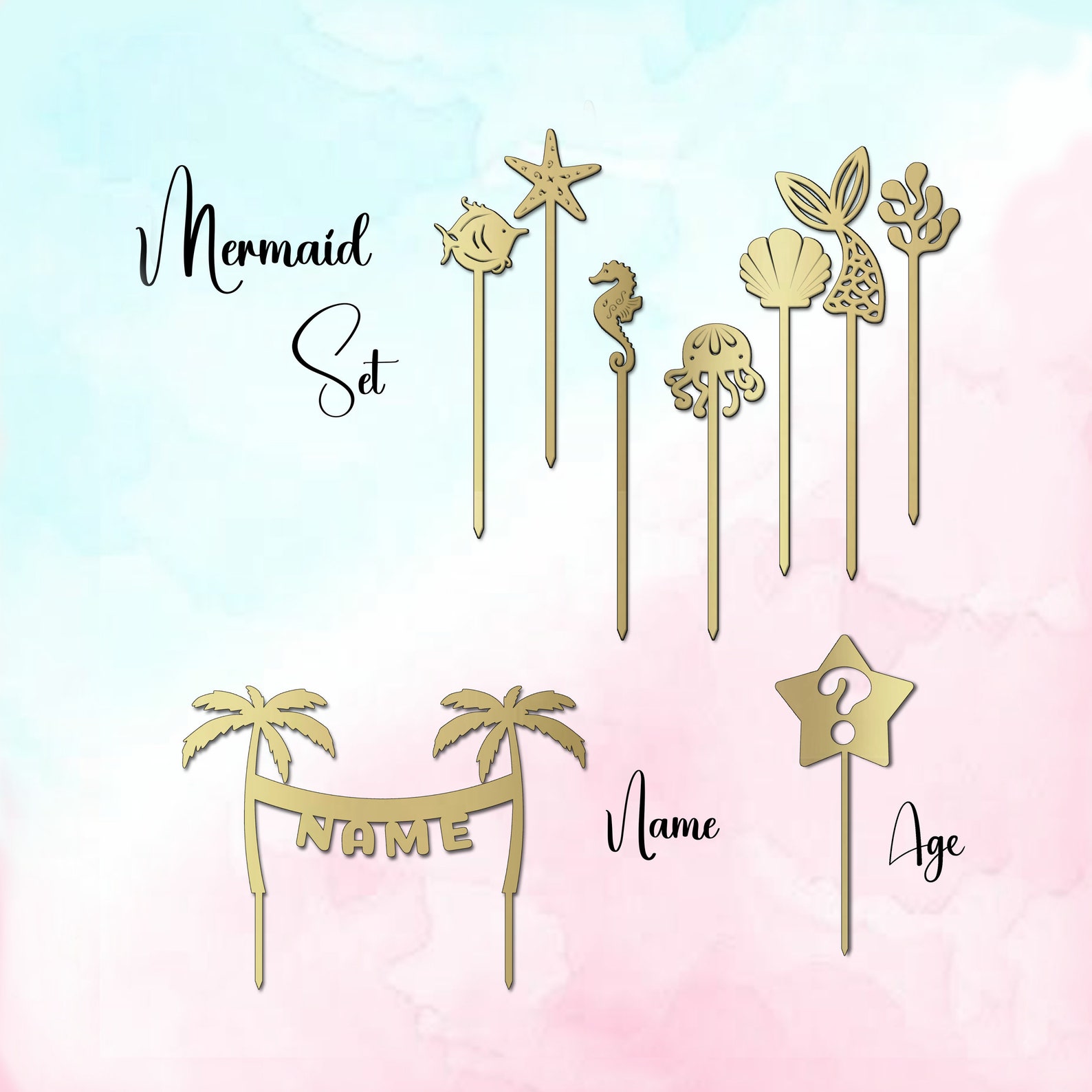 Custom Birthday Cake Topper Set - Mermaid Themed Under the Sea Toppers ...