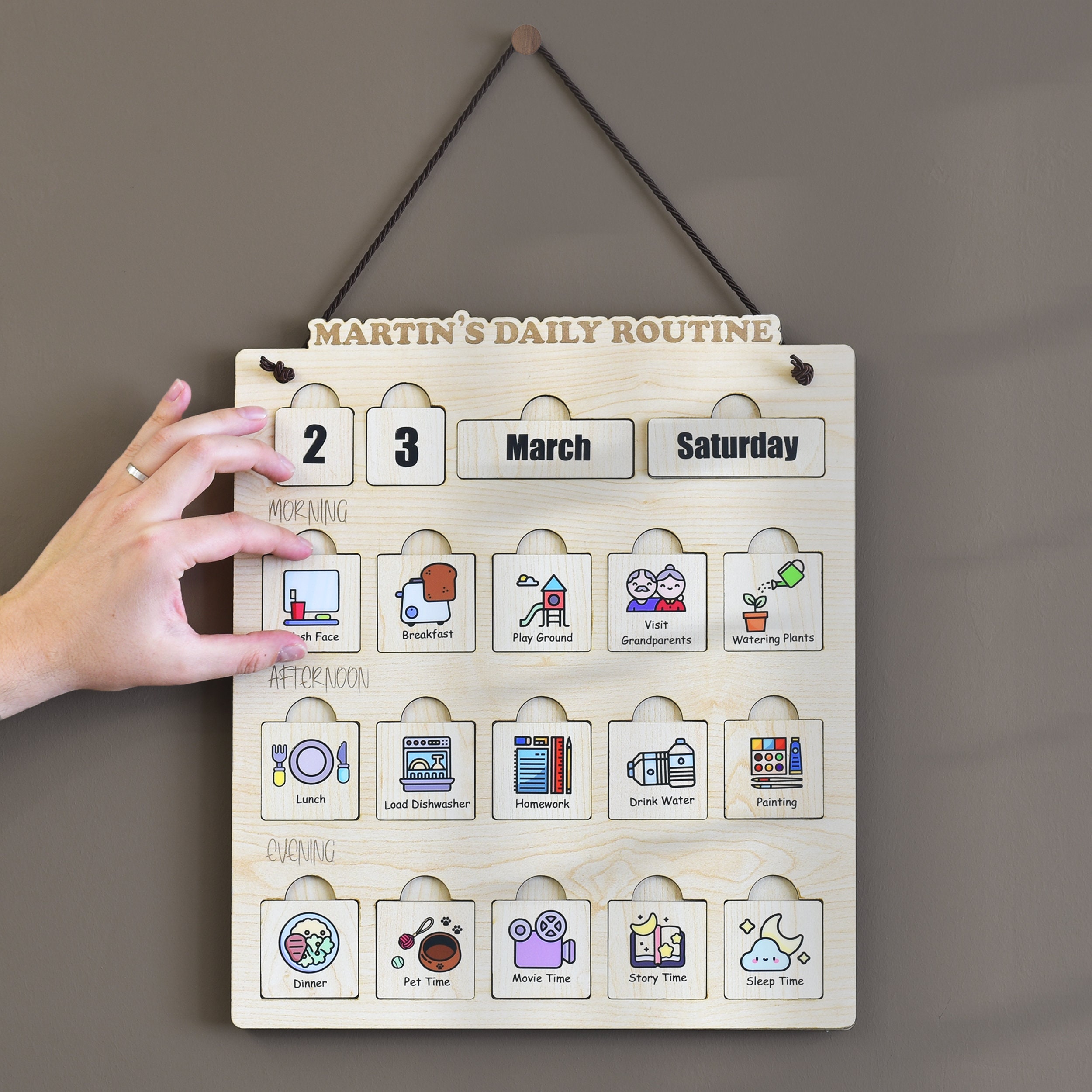 Personalized Wooden Daily Routine Chart, Visual Schedule ...