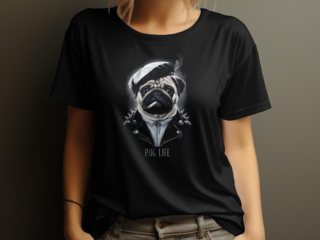 Pug Life T-shirt, Cool Dog Lover's Graphic Tee, Stylish Pug in Bandana ...