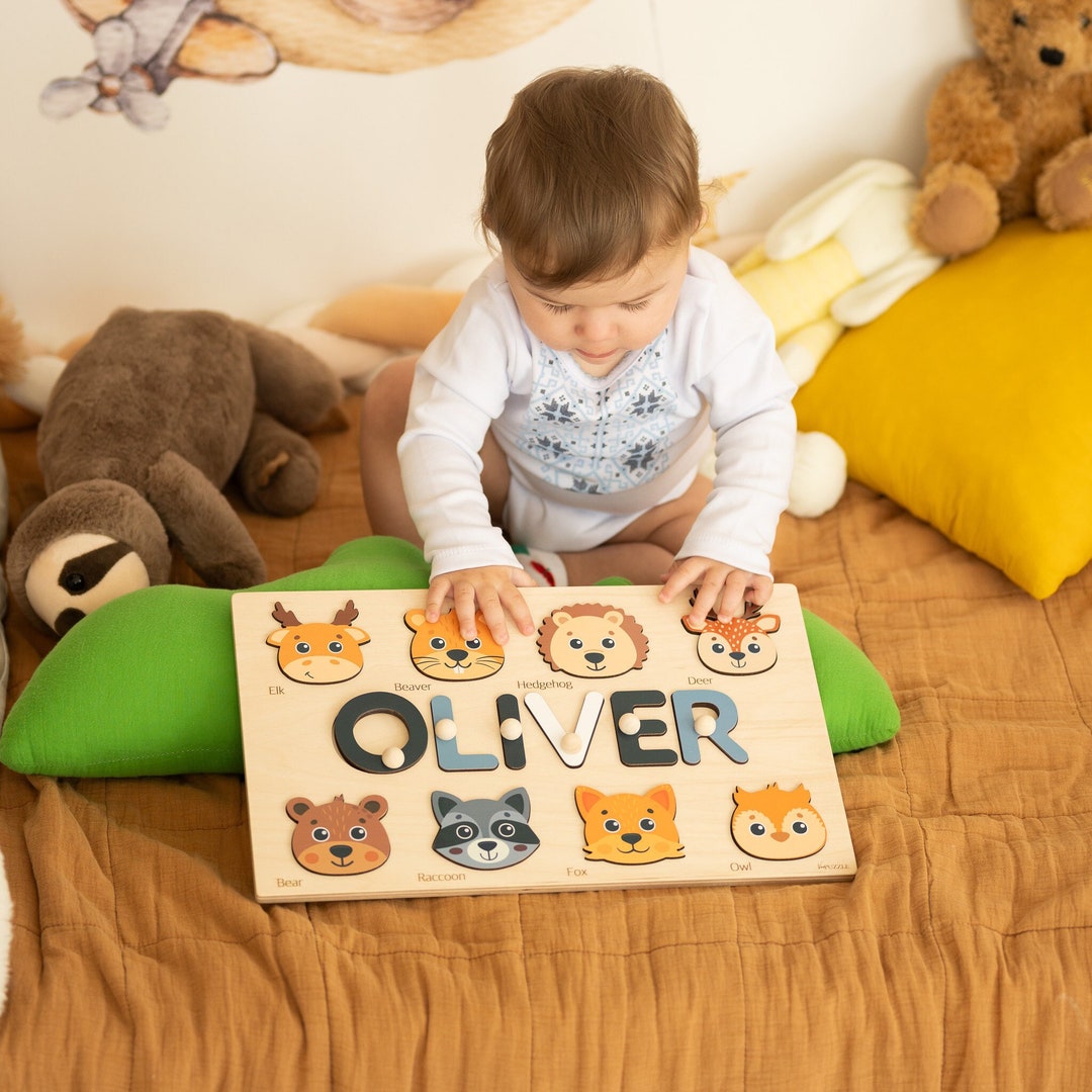 Woodland Theme Baby Puzzle, Animals Name Puzzle, First Birthday Gift ...