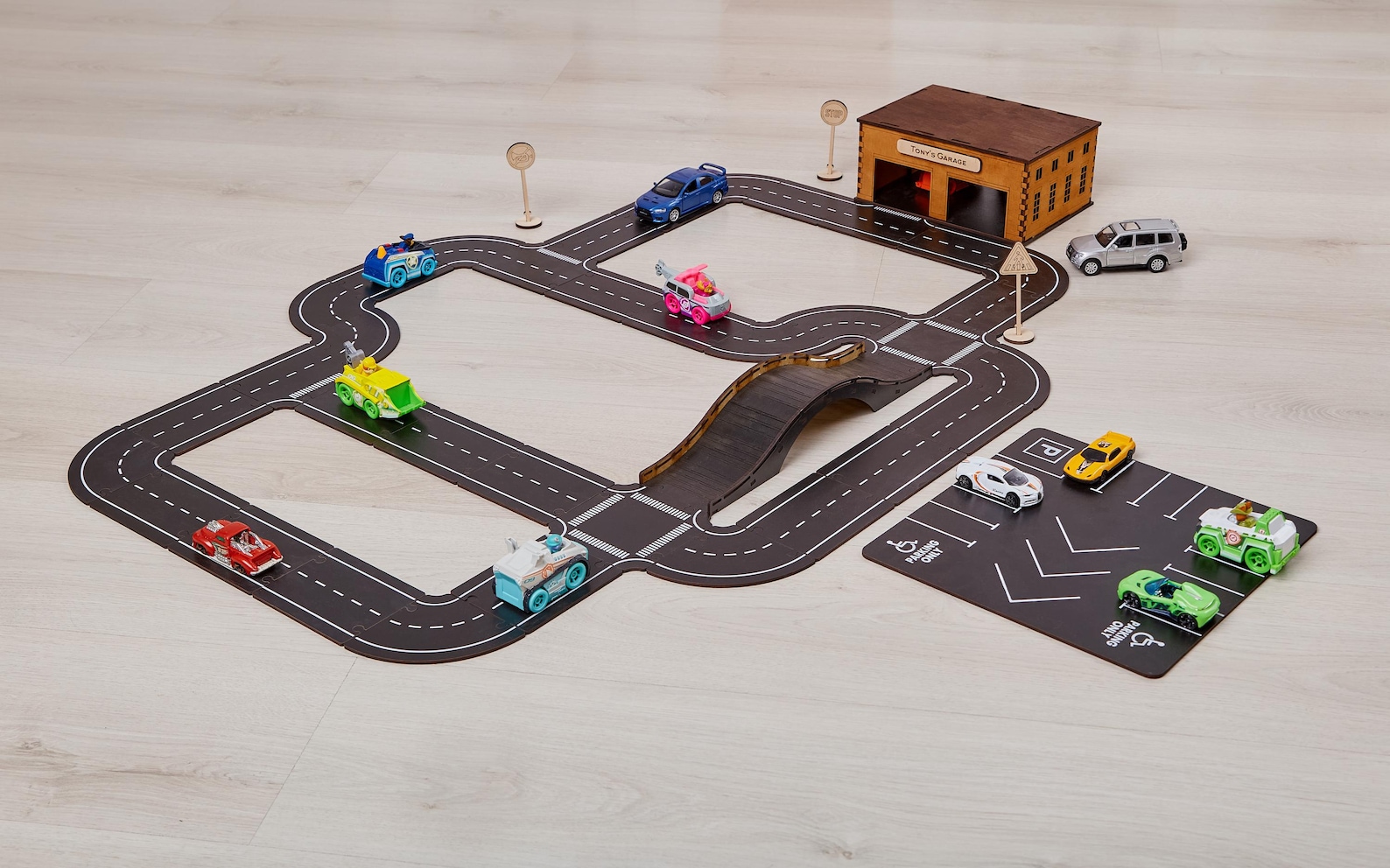 Personalized Wooden Car Track With Garage Montessori Road Track Custom ...