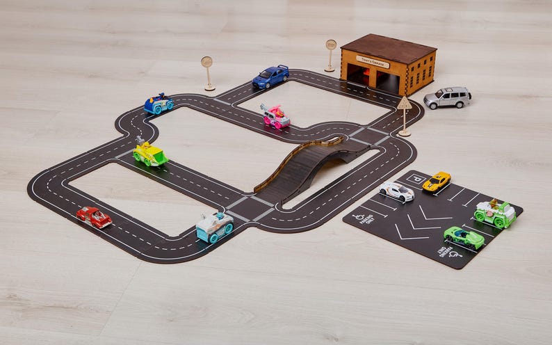 Personalized Wooden Car Track With Garage Montessori Road Track Custom ...