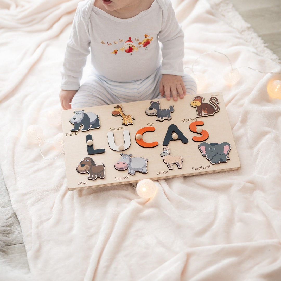 Funny Animals Name Puzzle Personalized Baby Boy Gifts Wooden Toddlers ...