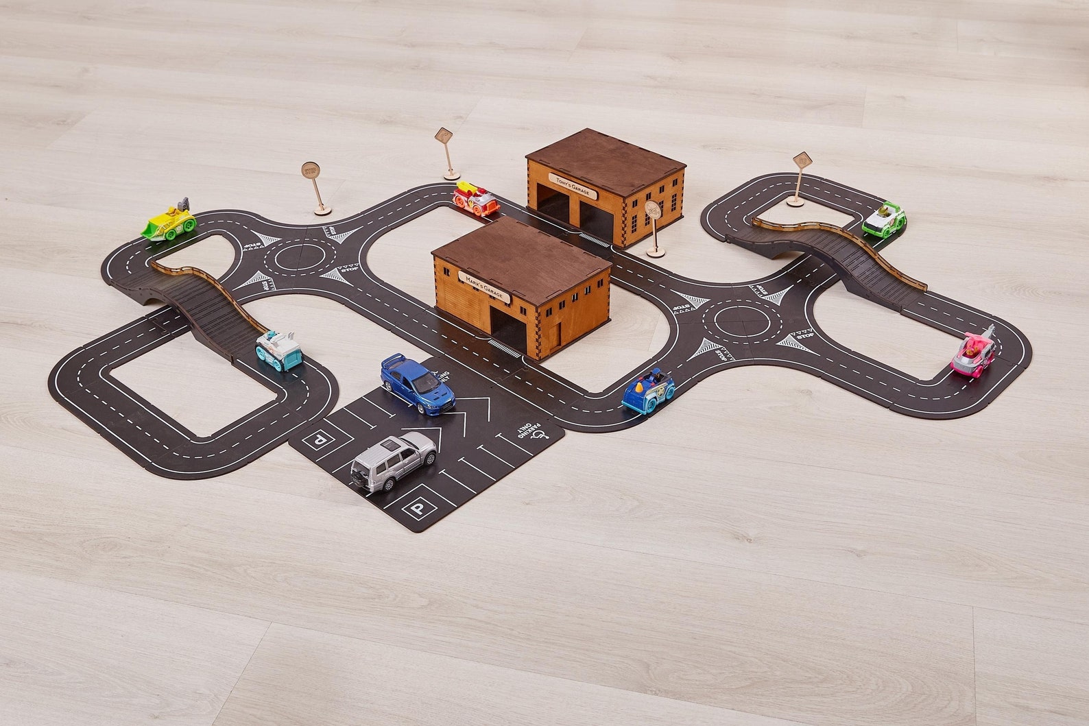 Personalized Wooden Car Track With Garage Montessori Road Track Custom ...