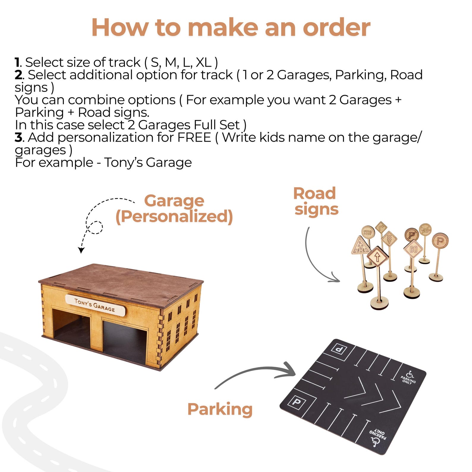 Wooden Toy Car Track Set With Garage, Personalized Gift - Etsy