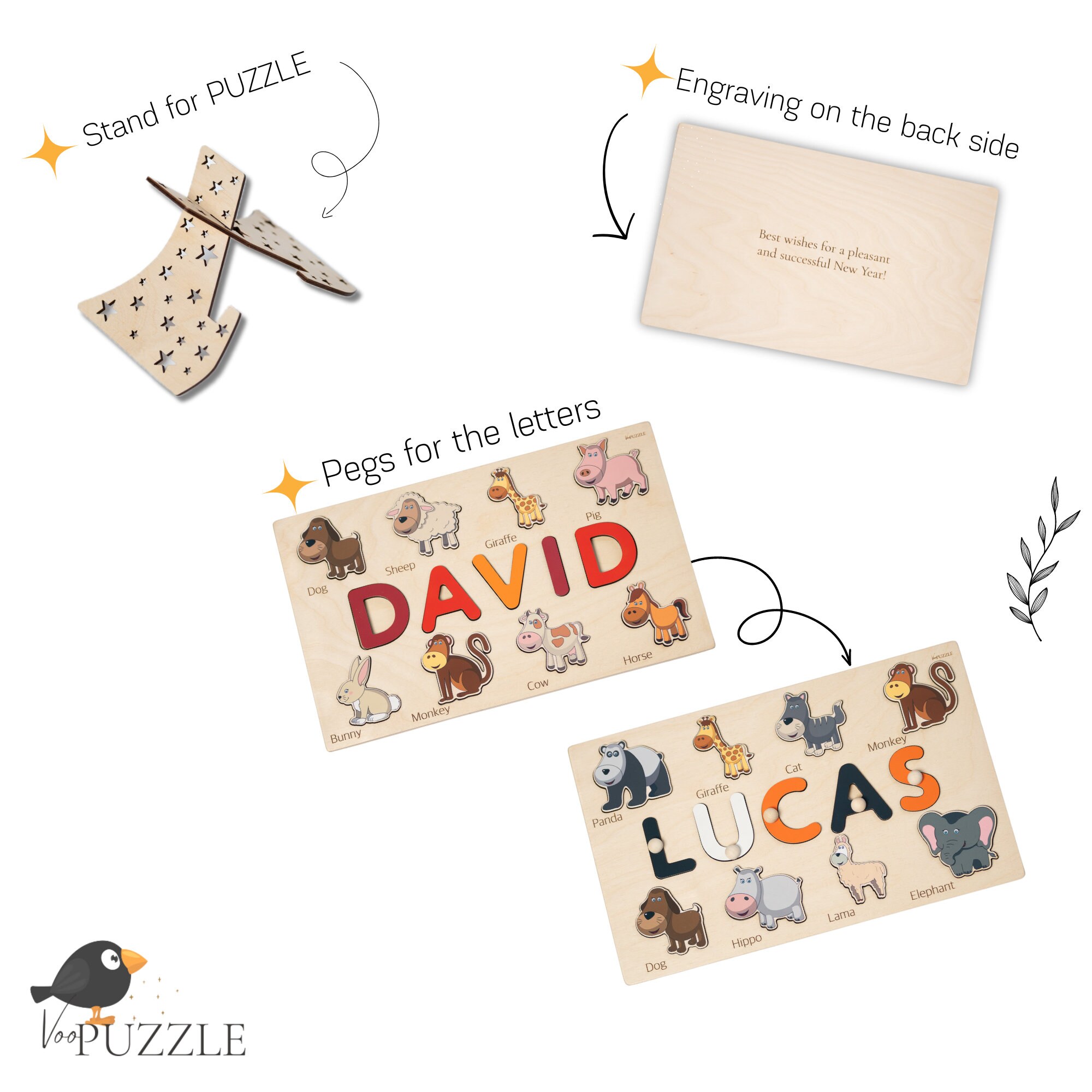 Baby Name Puzzle With Pegs and Animals Gift for Toddlers 2 Years Old ...