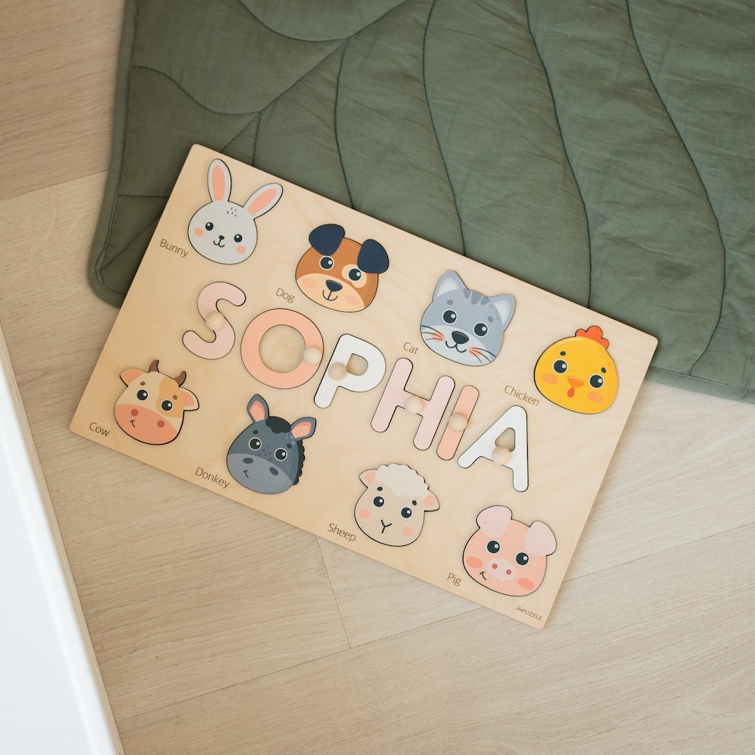 Farm Animals Name Puzzle, Birthday Gift for Baby Girl, Baby Shower Gift ...