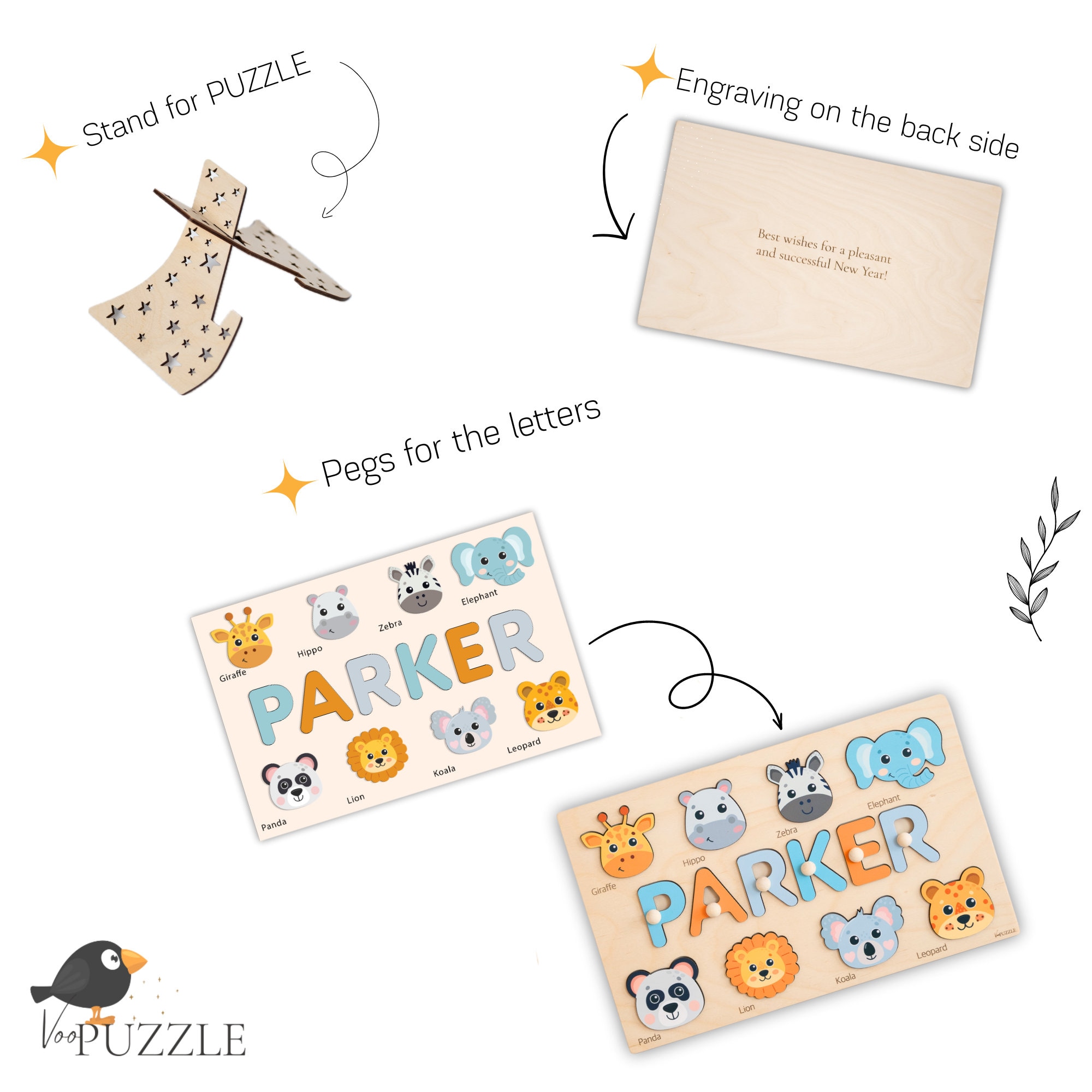 Safari Animals Name Puzzle, Montessori Puzzle Board for Baby ...