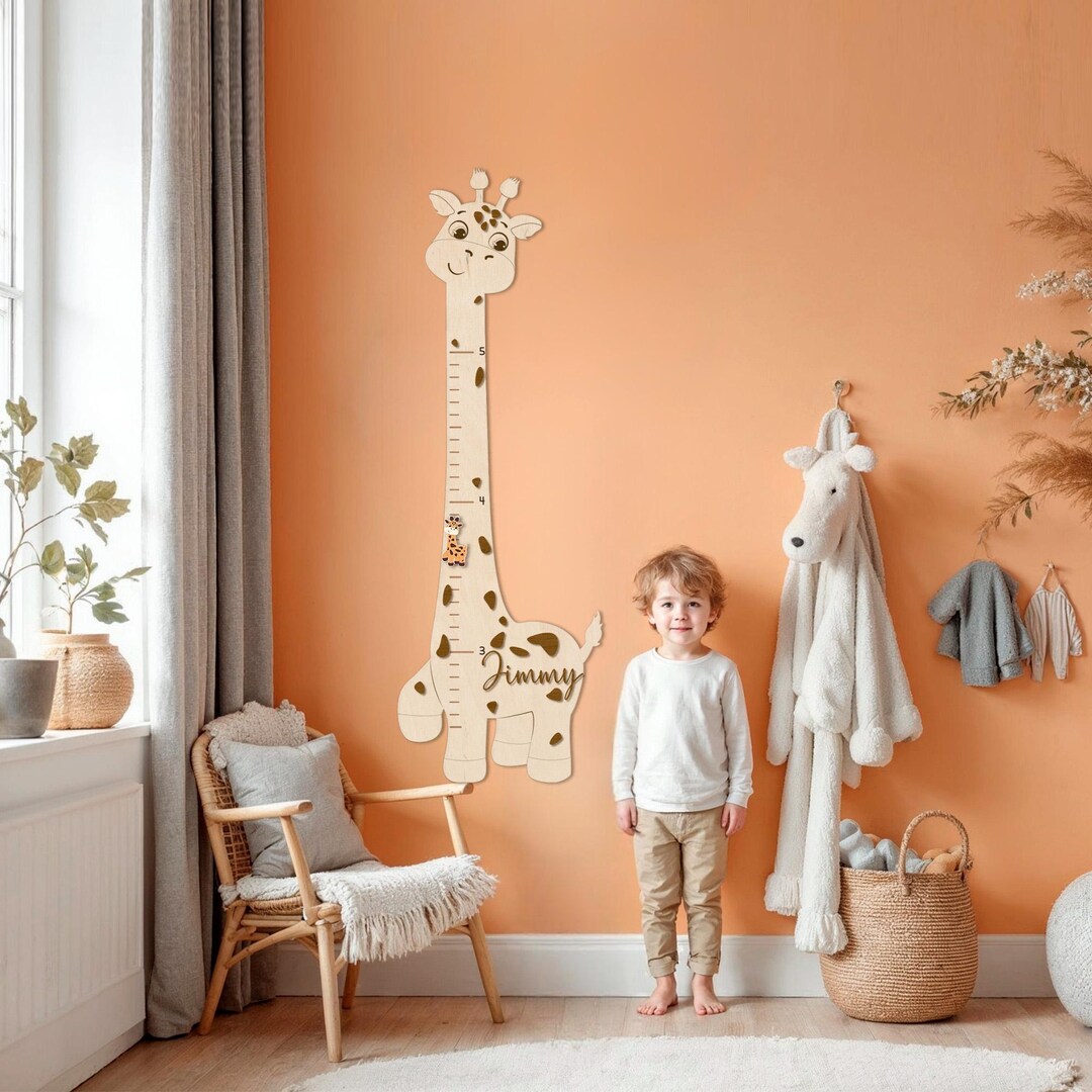 Personalized Wooden Giraffe Growth Chart for Kids, Custom Name Height ...