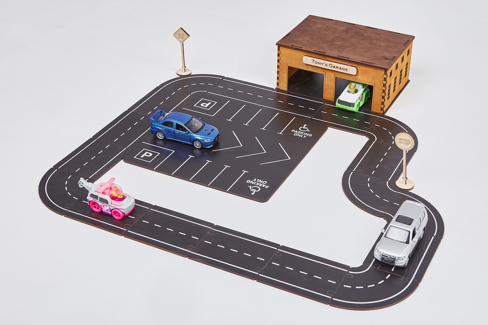Personalized Wooden Car Track With Garage Montessori Road Track Custom ...