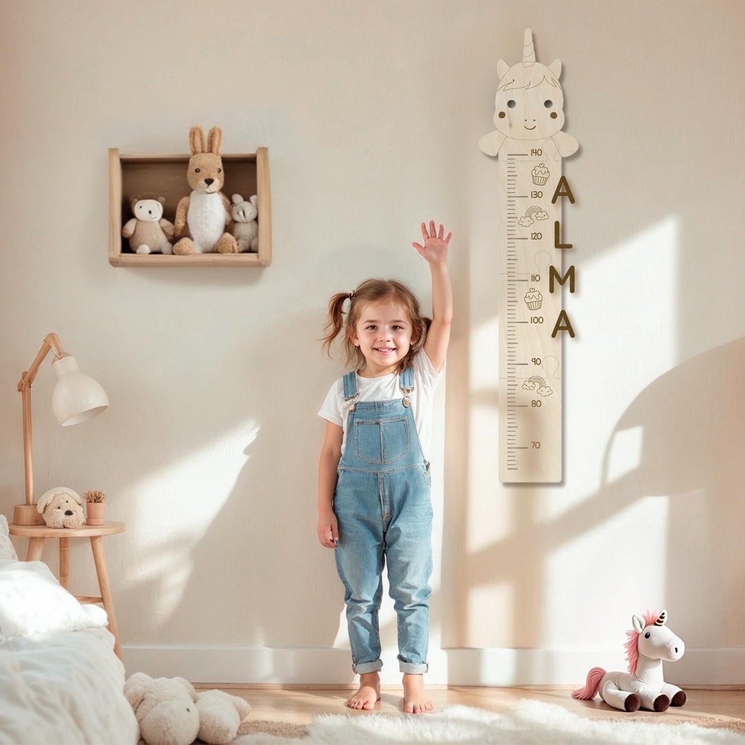 Wooden Growth Chart, Height Chart Girl, Unicorn Wall Decor, Kids ...