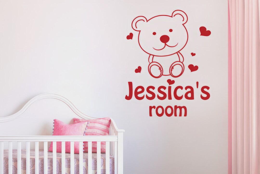 Personalised Cute Teddy Bear Kids Room Sign Wall Stickers Vinyl Art ...