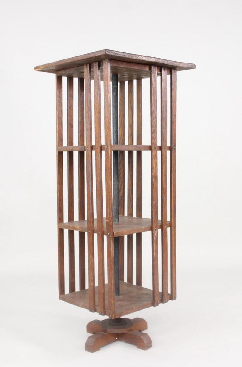 Antique Wooden Revolving Bookcase Oak Early 20th Century - Etsy