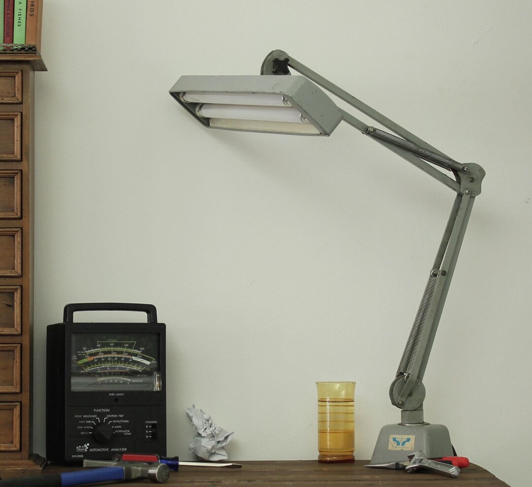 Large Industrial Metal Articulating Swing Arm Task Lamp - 1940s Vintage ...