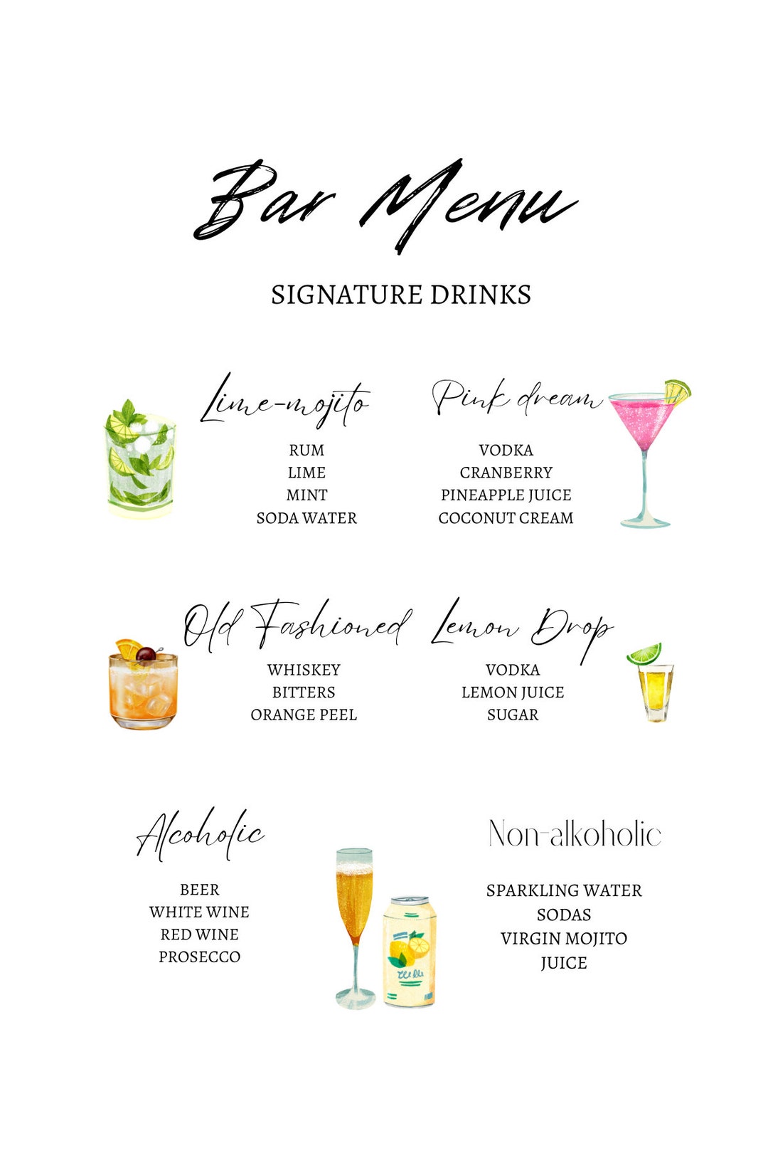 Modern Bar Menu Template | Digital Bar Menu Template for Wedding ...