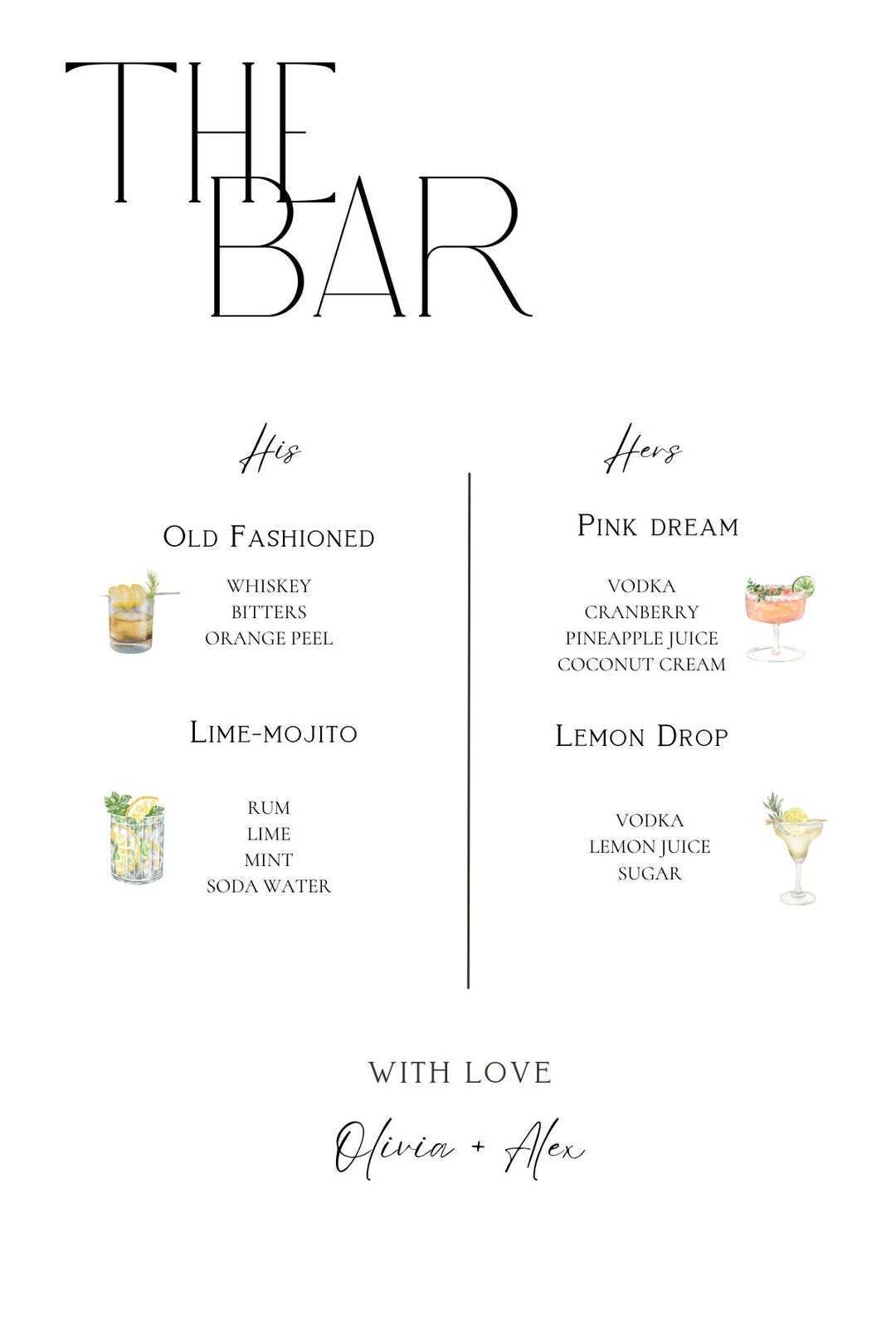 Modern Bar Menu Template Digital Bar Menu Template for Wedding ...
