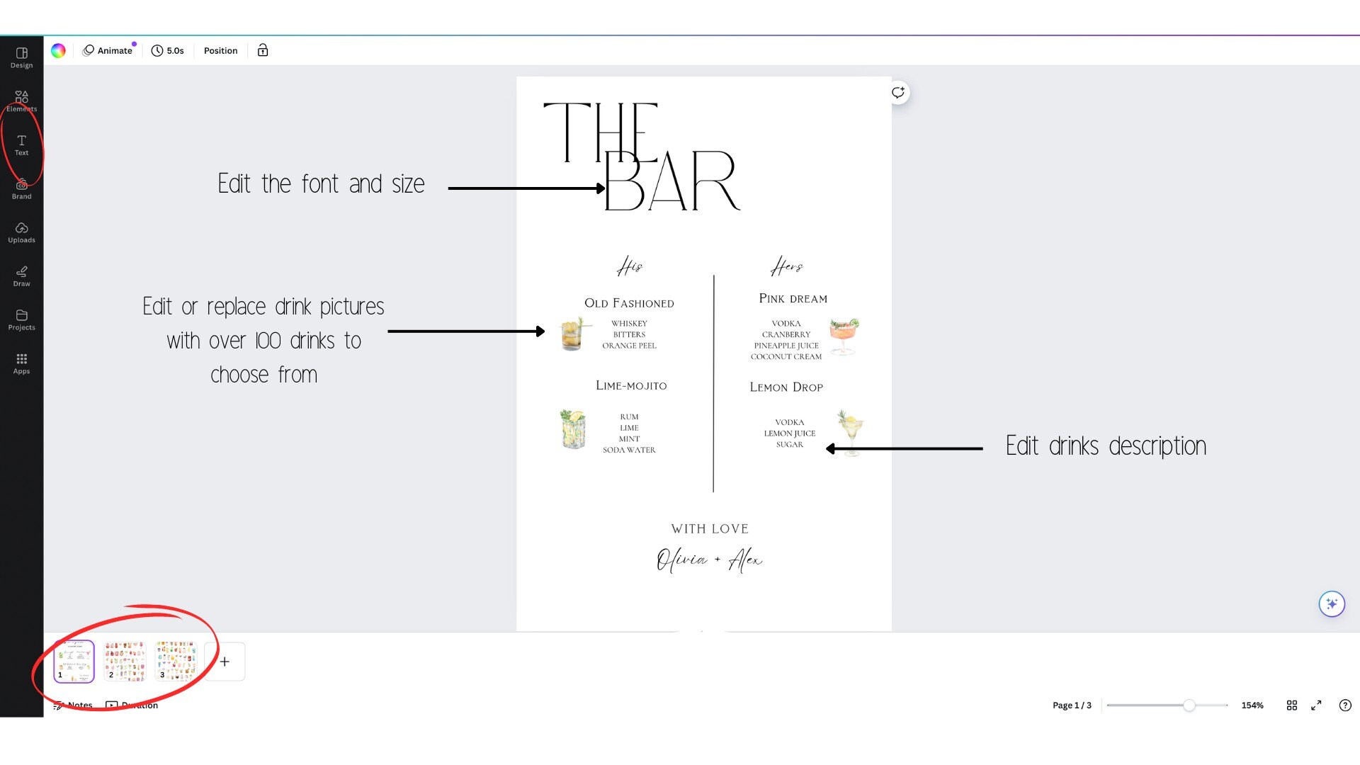 Modern Bar Menu Template | Digital Bar Menu Template for Wedding ...