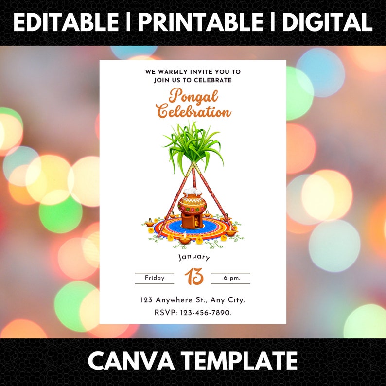 Editable Pongal Invitation, Printable Pongal Celebration Invite ...