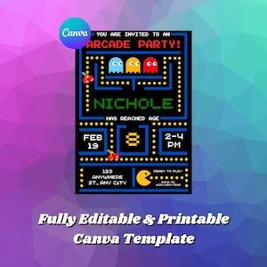 Editable Pac Man Birthday Invitation, Printable Retro Arcade Game ...