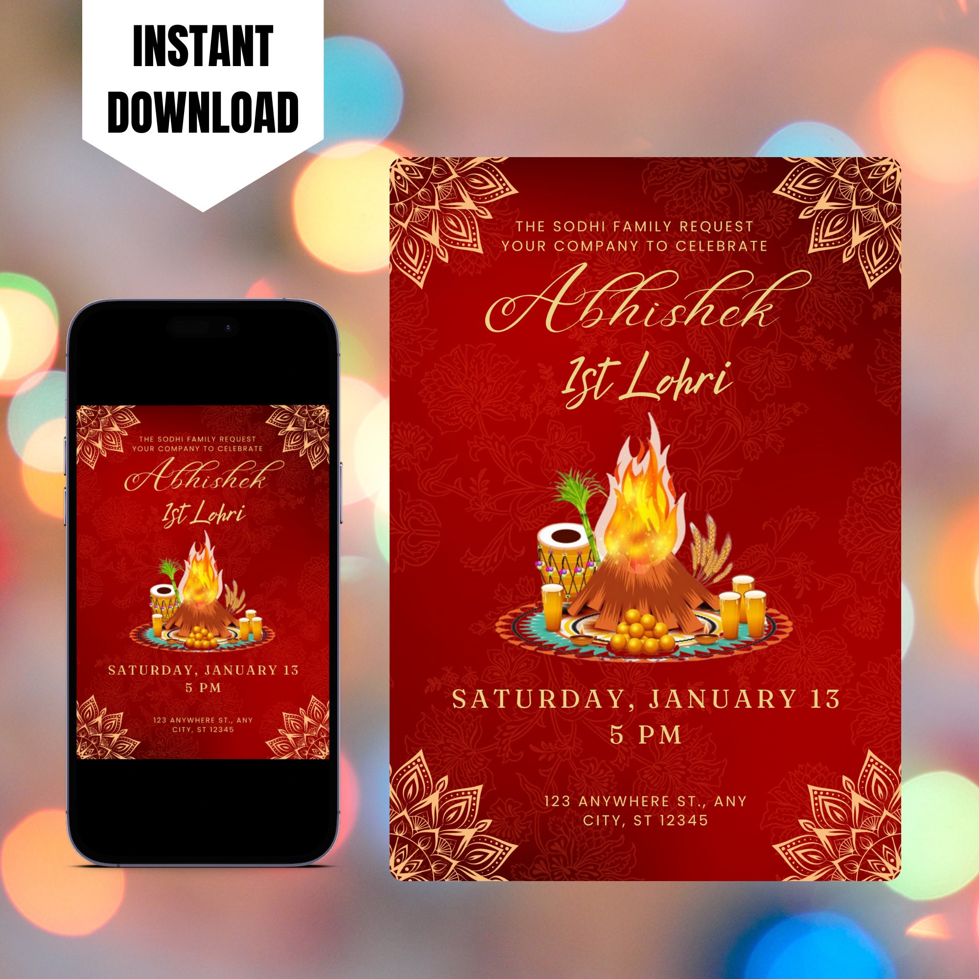 Editable Lohri Invitation, Printable First Lohri Invite, Digital Lohri ...