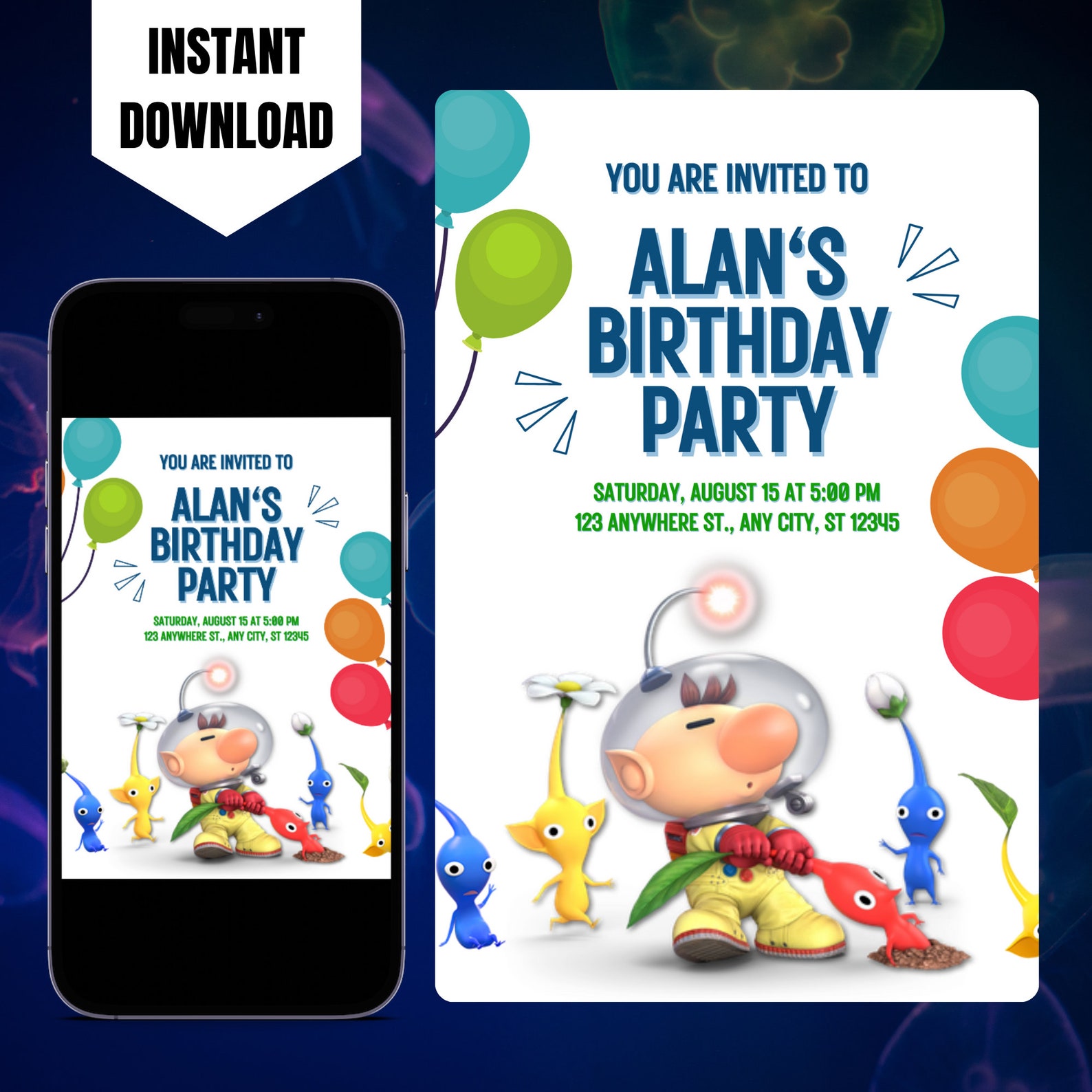 Editable Pikmin Invitation, Digital Pikmin Birthday Invitation ...