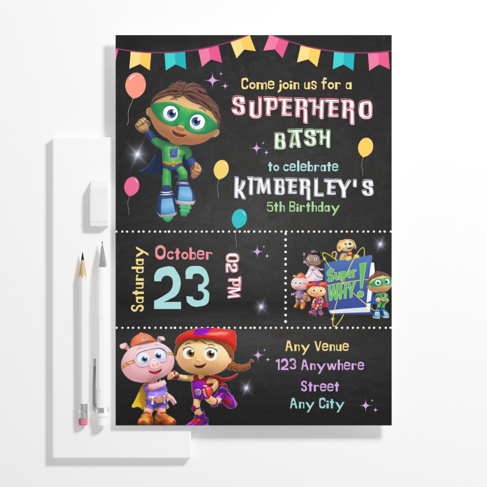 Editable Super Why Invitation Template, Printable Super Why Birthday ...
