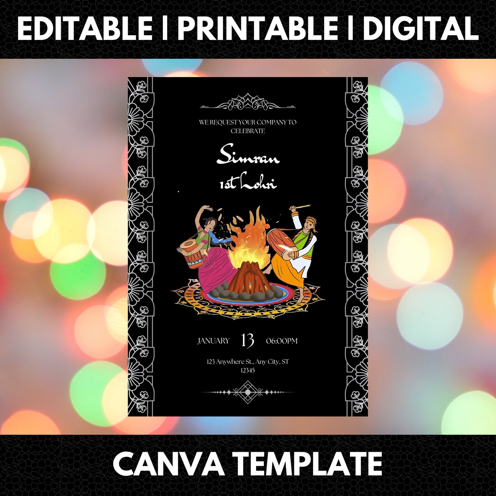 Editable Lohri Invitation Printable First Lohri Invite - Etsy