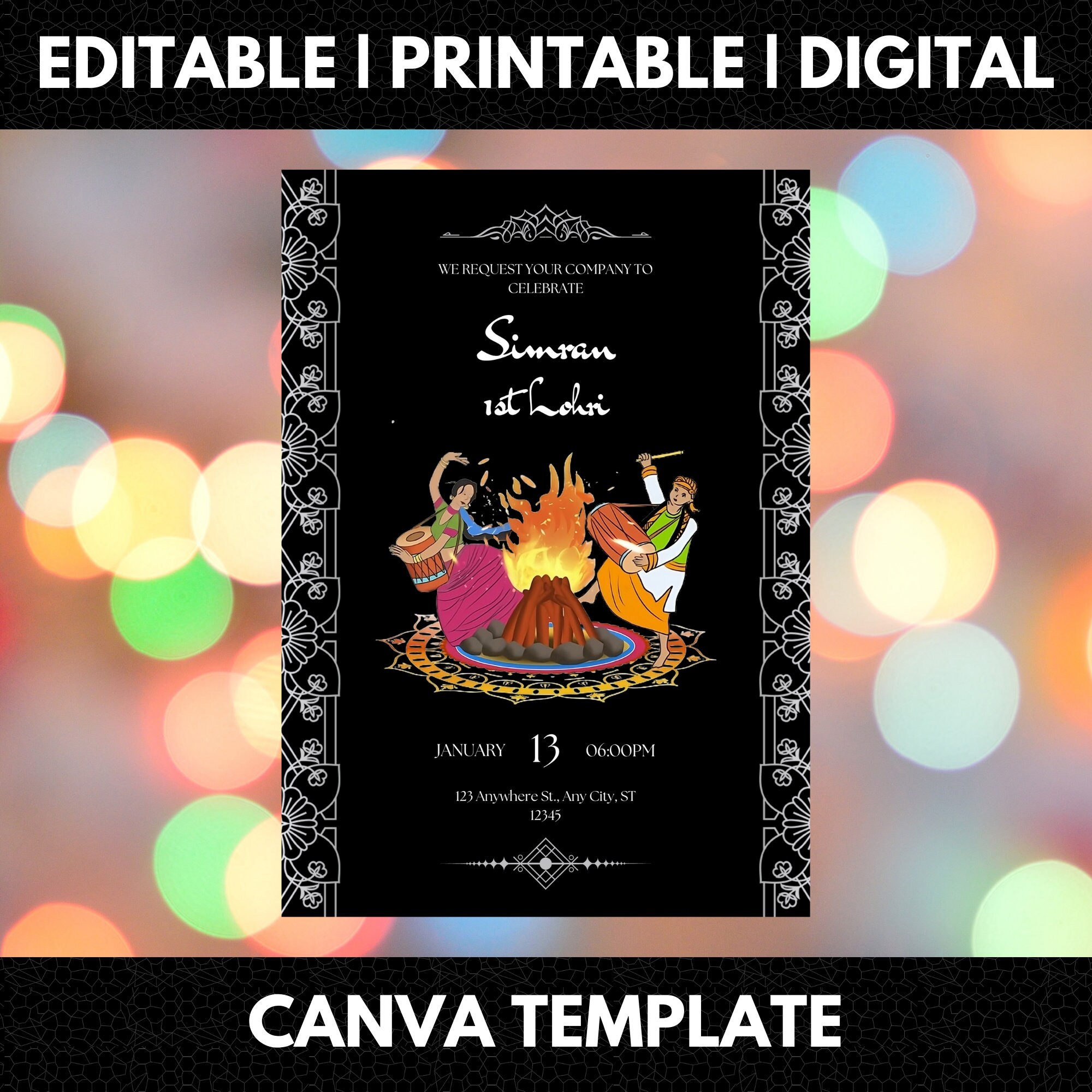 Editable Lohri Invitation Printable First Lohri Invite - Etsy