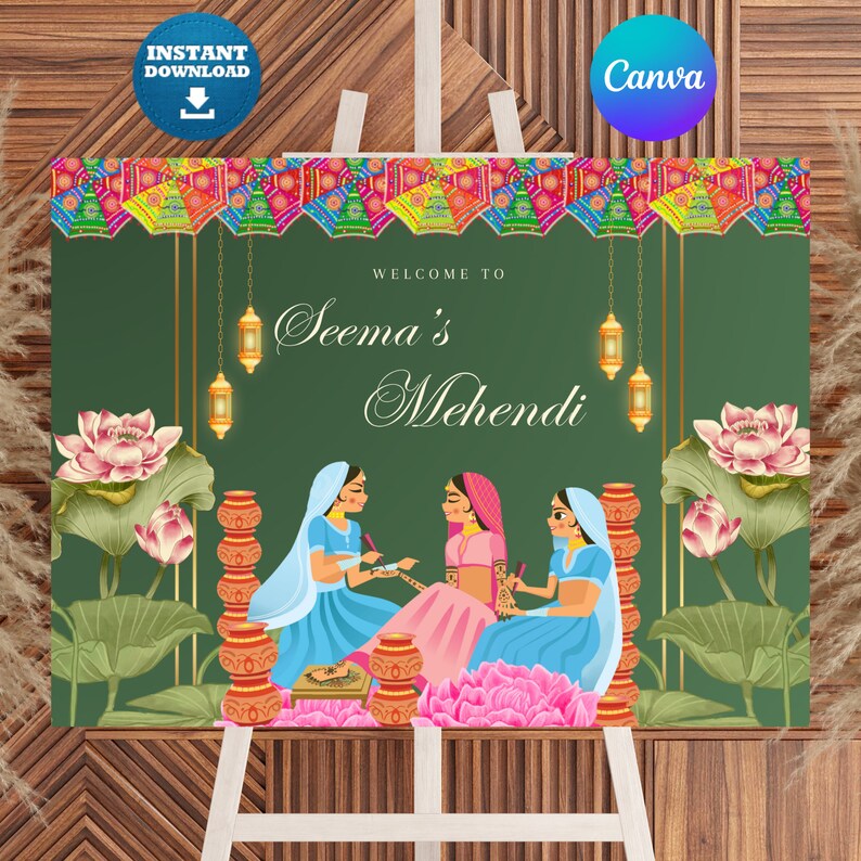 Editable Mehndi Welcome Sign Template, Printable Wedding Welcome Sign ...