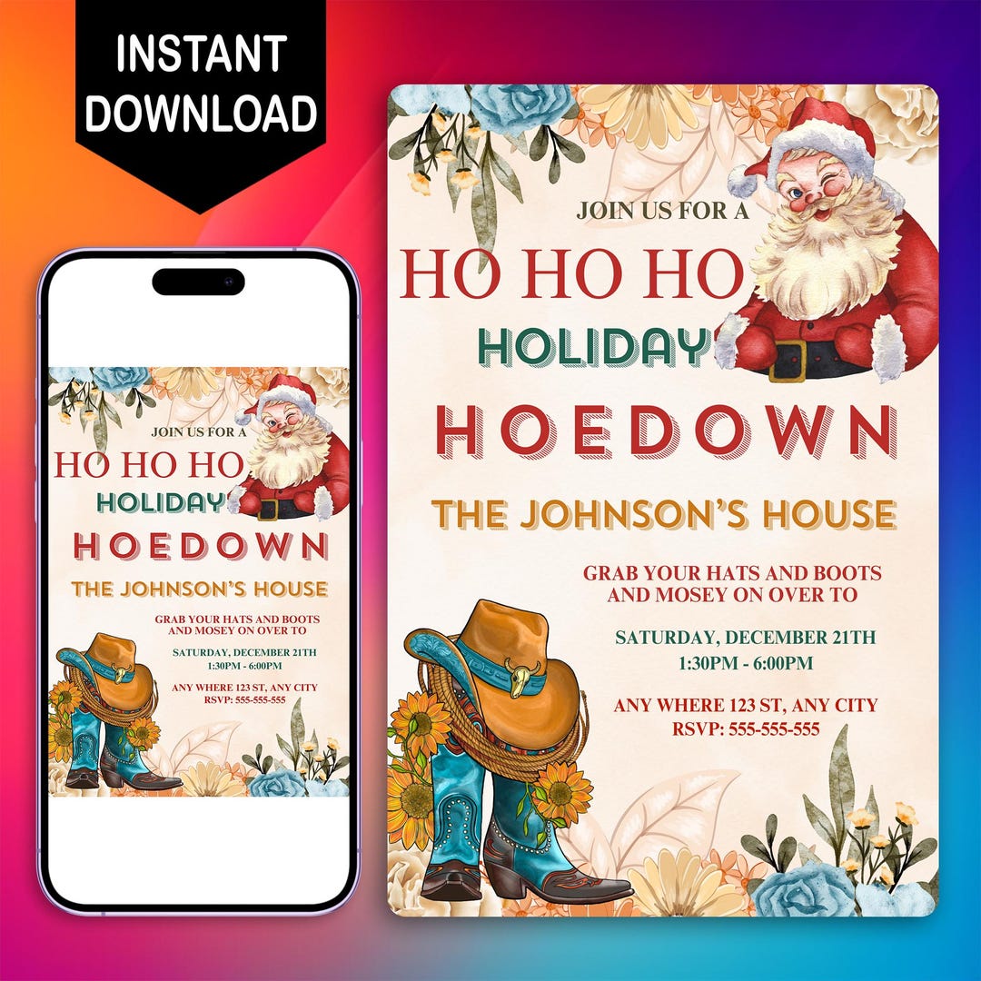 Christmas Hoedown Invitation Template, Western Cowboy Party (digital ...