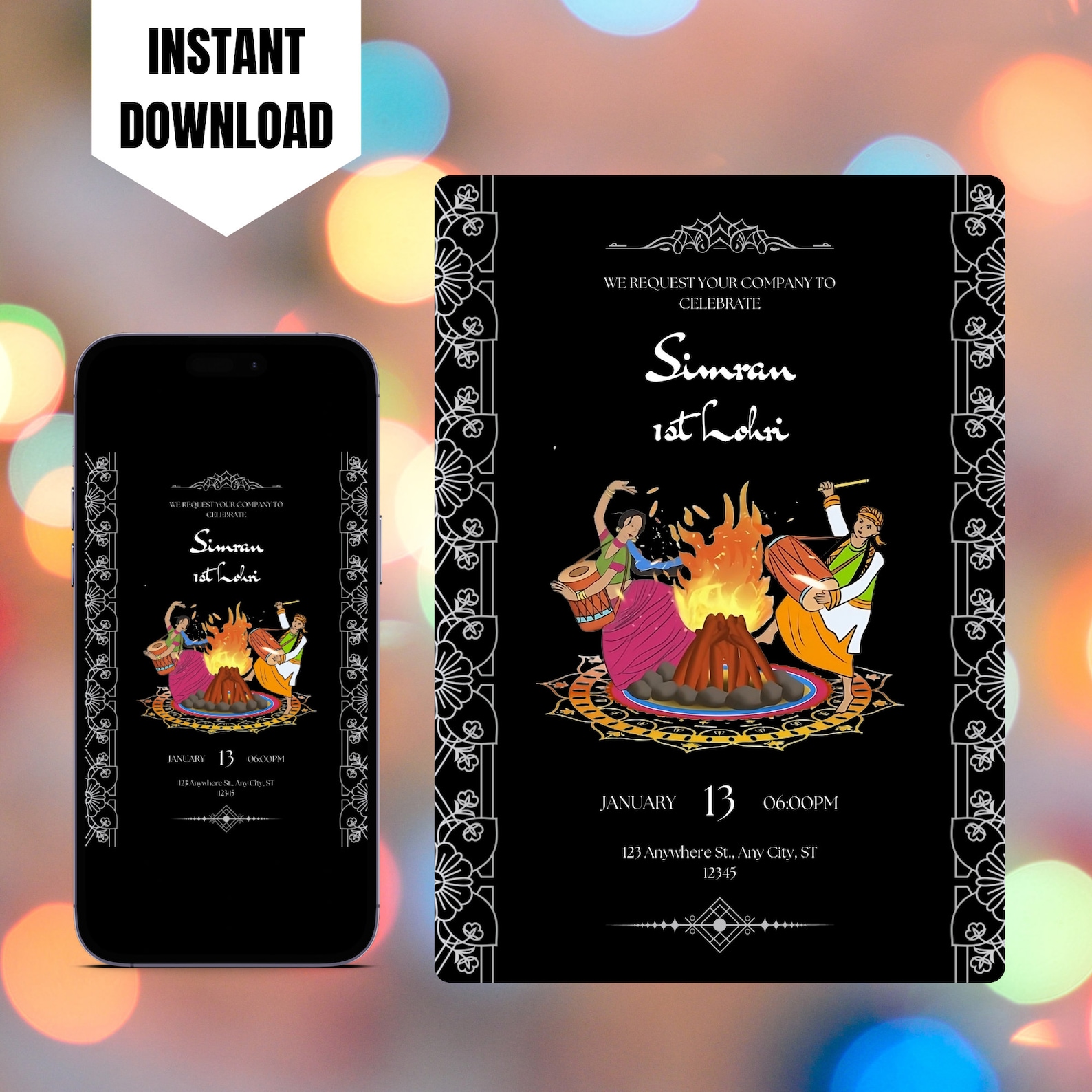 Editable Lohri Invitation Printable First Lohri Invite - Etsy