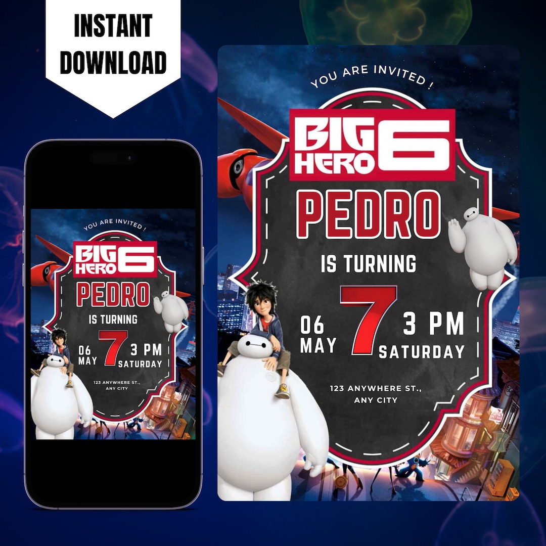 Big Hero 6 Birthday Invitation: Baymax Party, Editable Canva Template ...