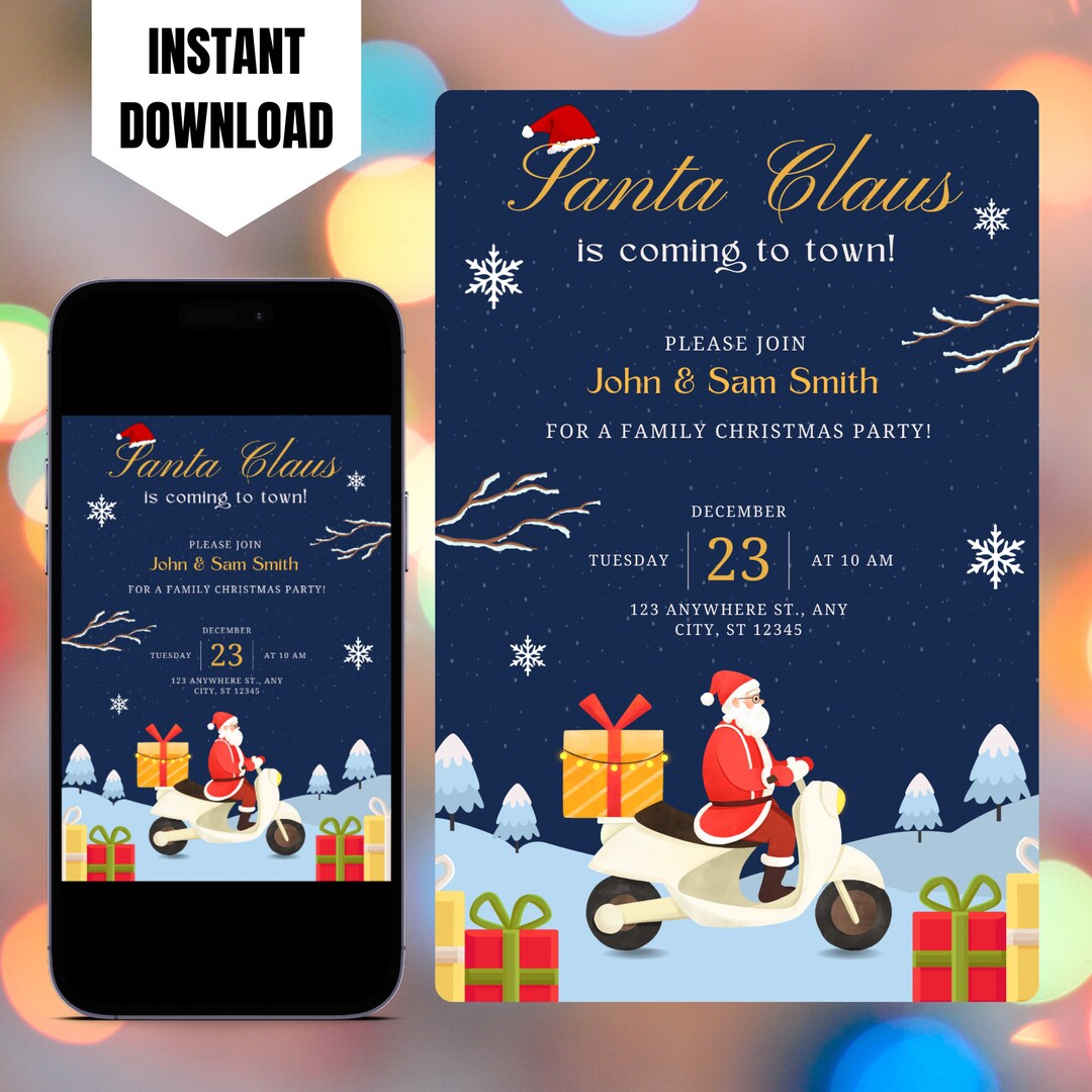 Editable Santa Claus is Coming to Town Invitation, Printable Santa ...