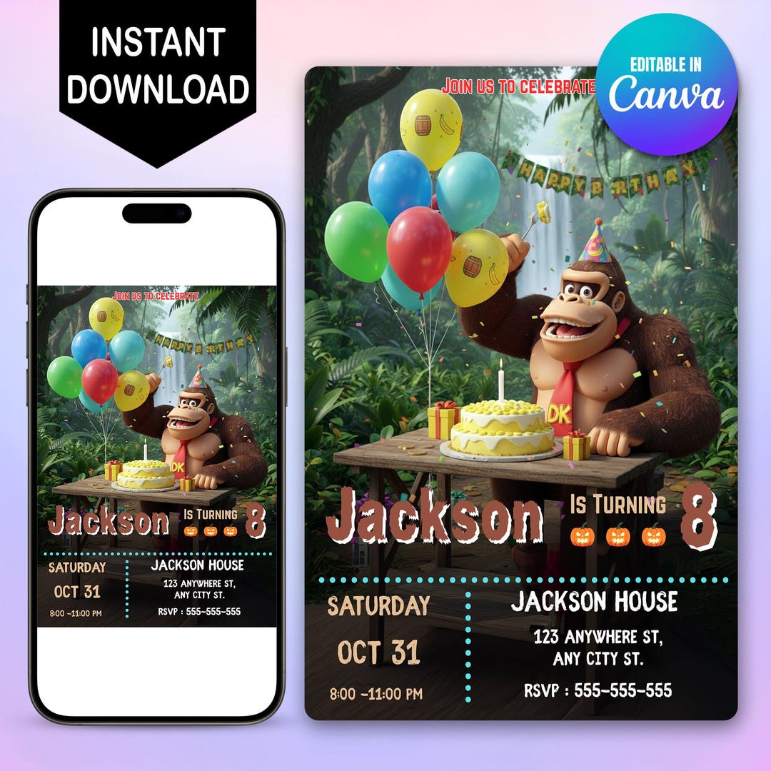 Donkey Kong Birthday Invitation: Editable Kids Party Invite - Etsy