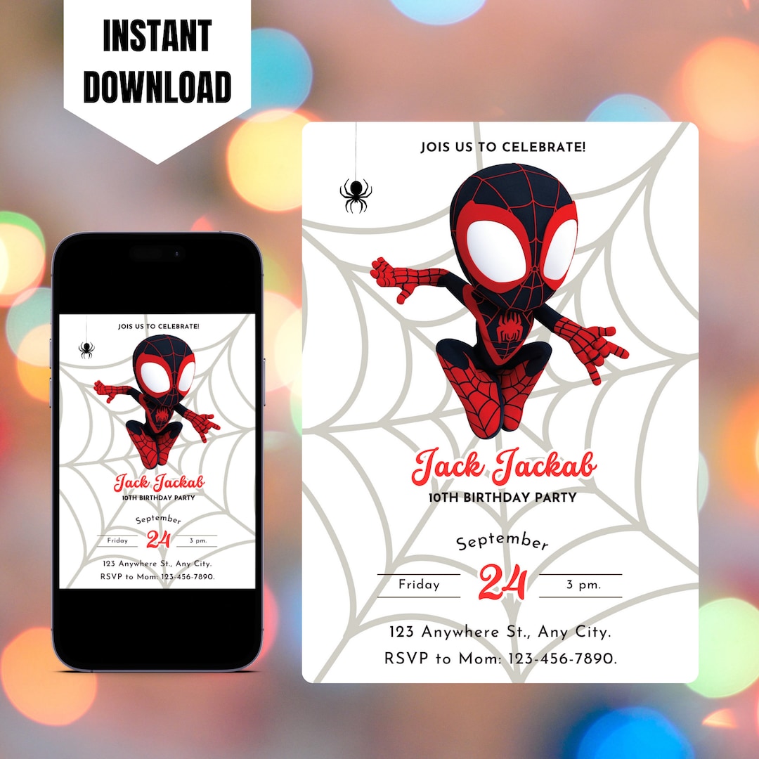 Editable Spin Spidey Birthday Invitation, Printable Spidey and His ...