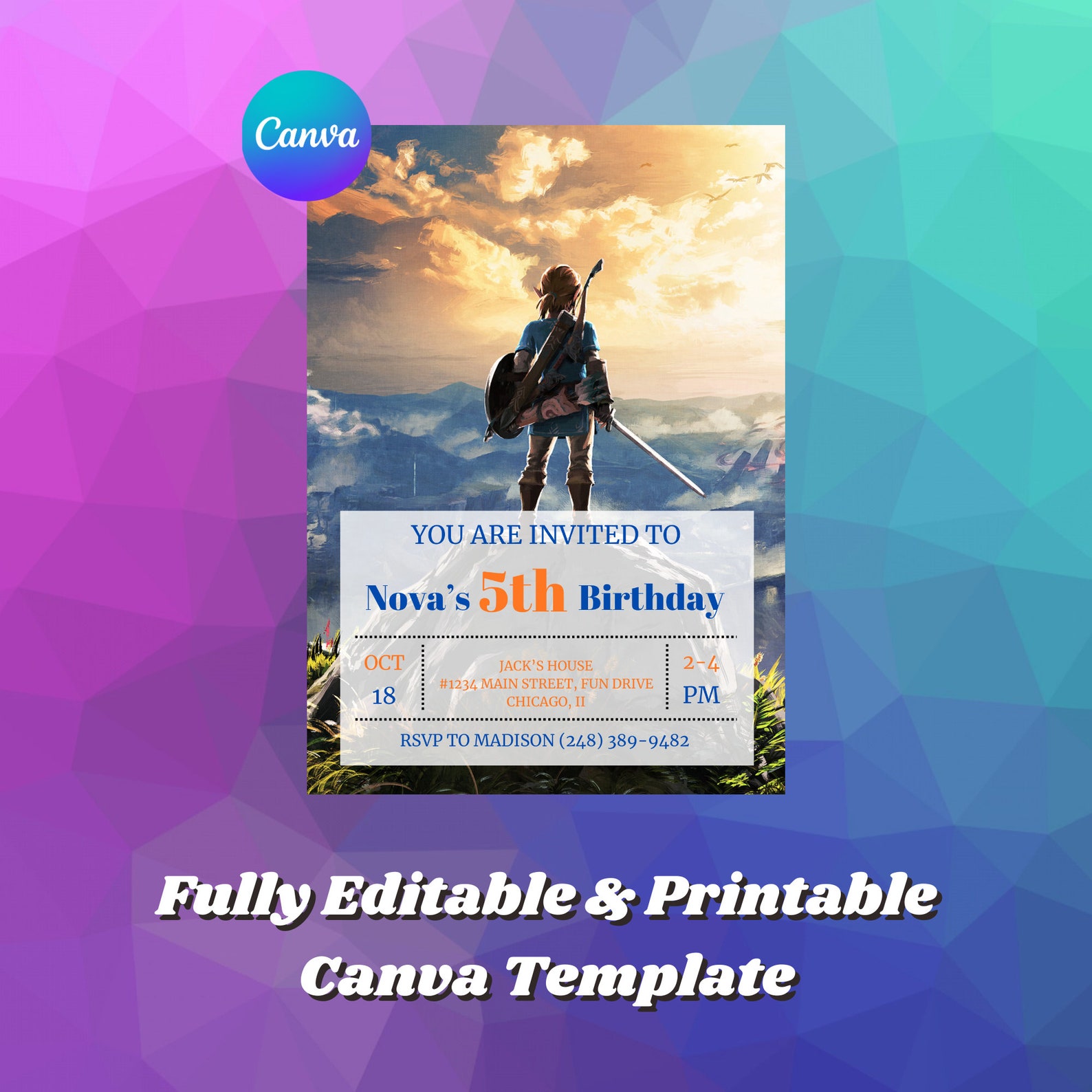 Editable Zelda Birthday Invitation, Printable the Legend of Zelda ...