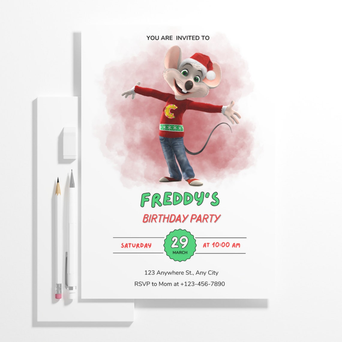 Editable Chuck E Cheese Birthday Invitation Printable Mouse - Etsy