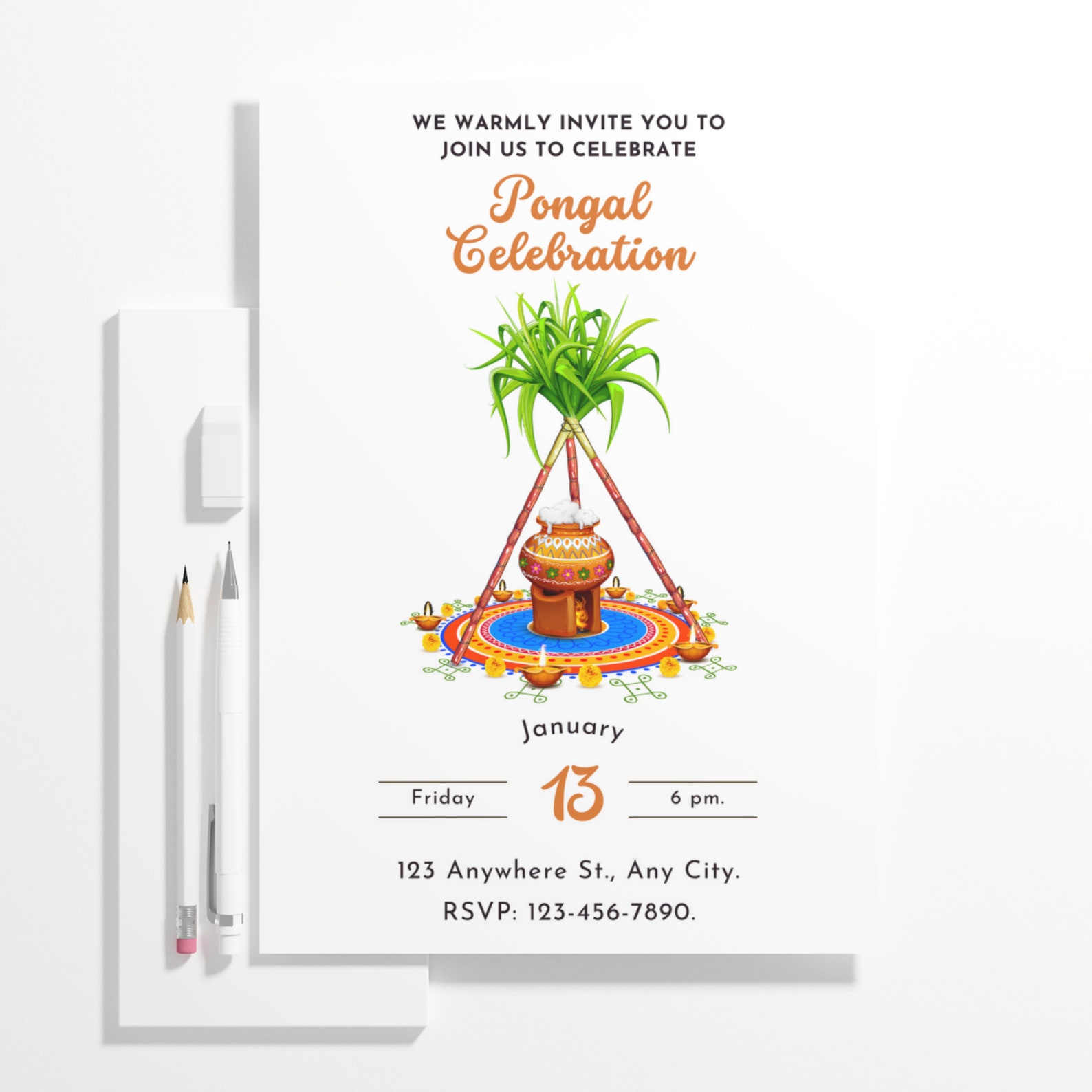 Editable Pongal Invitation, Printable Pongal Celebration Invite ...