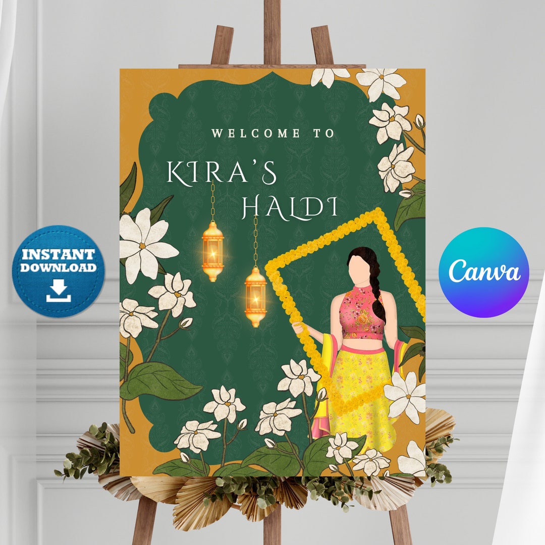 Haldi Welcome Sign, Indian Wedding Decor, Indian Haldi Event, Desi ...