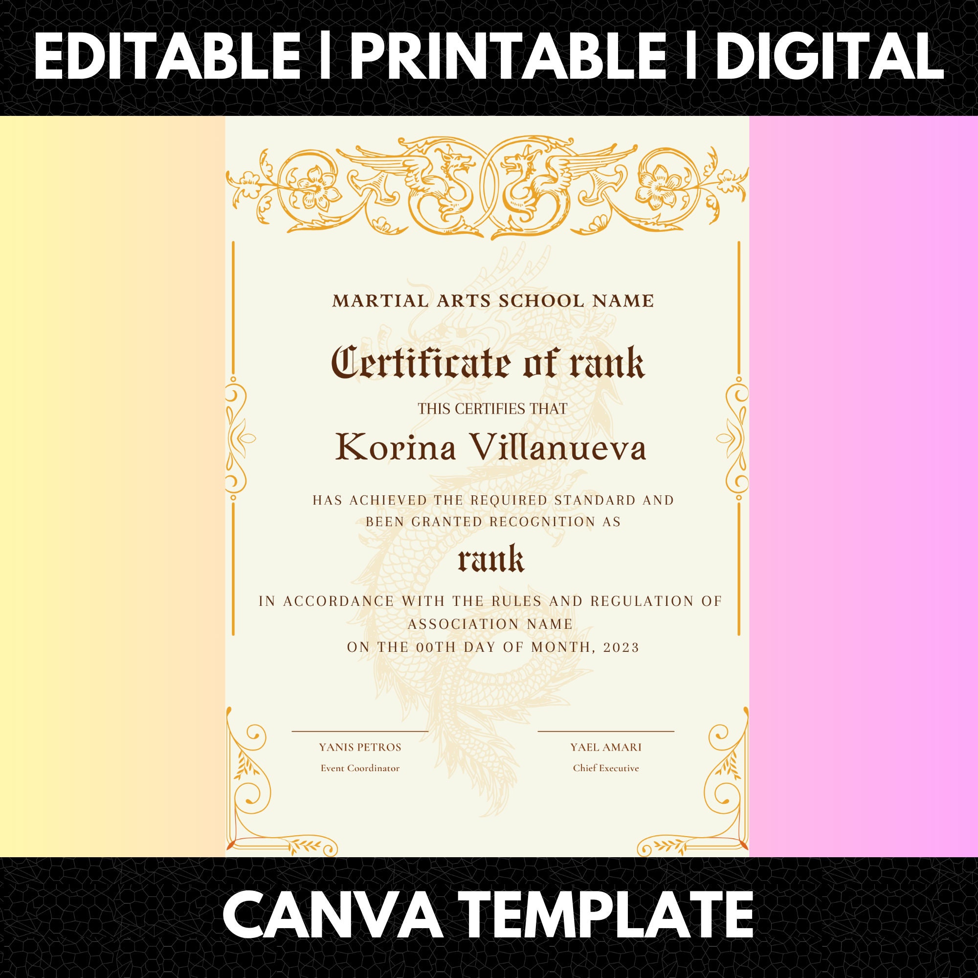 Editable Certificate of Rank, Rank Certificate, Digital Downloads ...